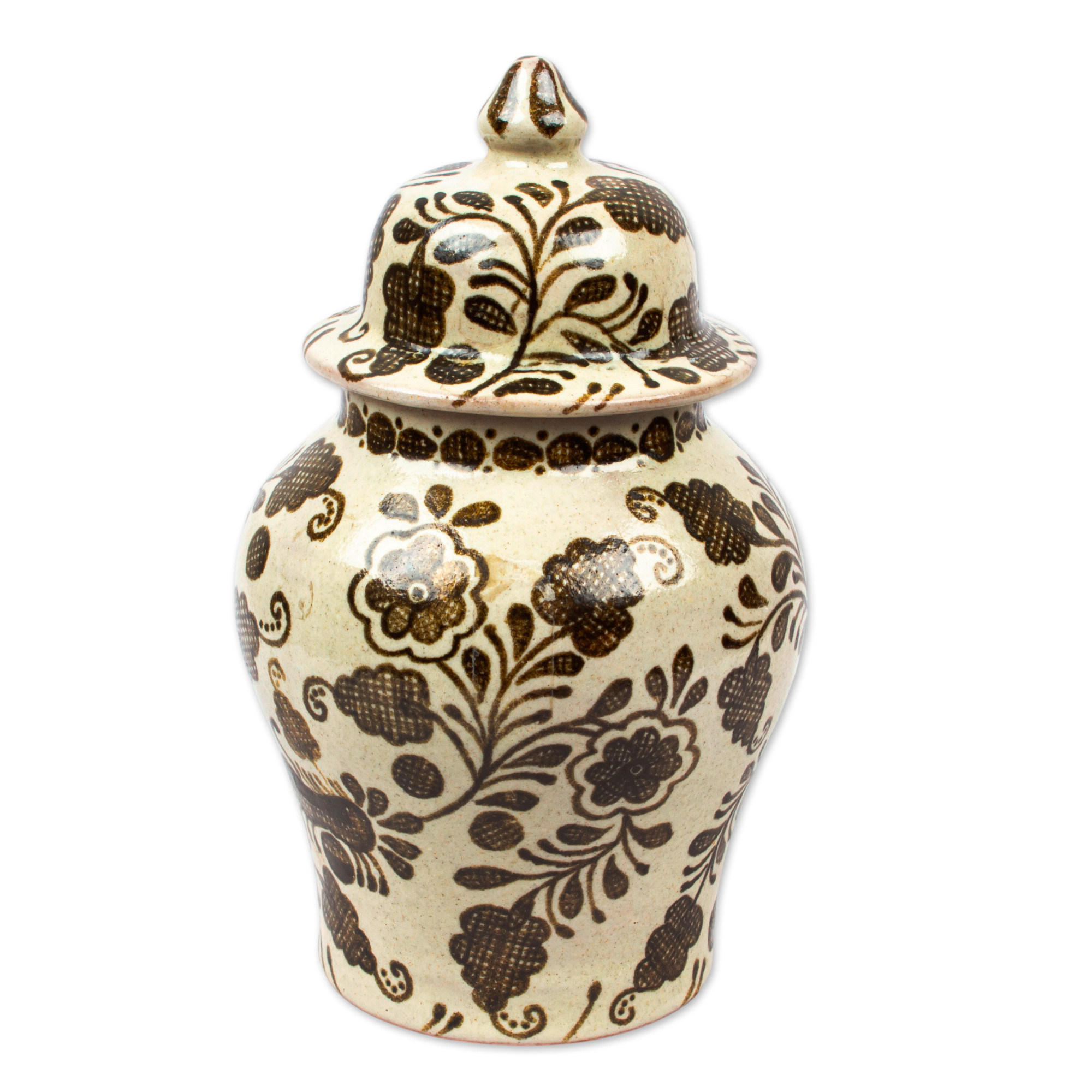 Beige & Brown Handmade Talavera Style Decorative Ginger Jar - Brown ...