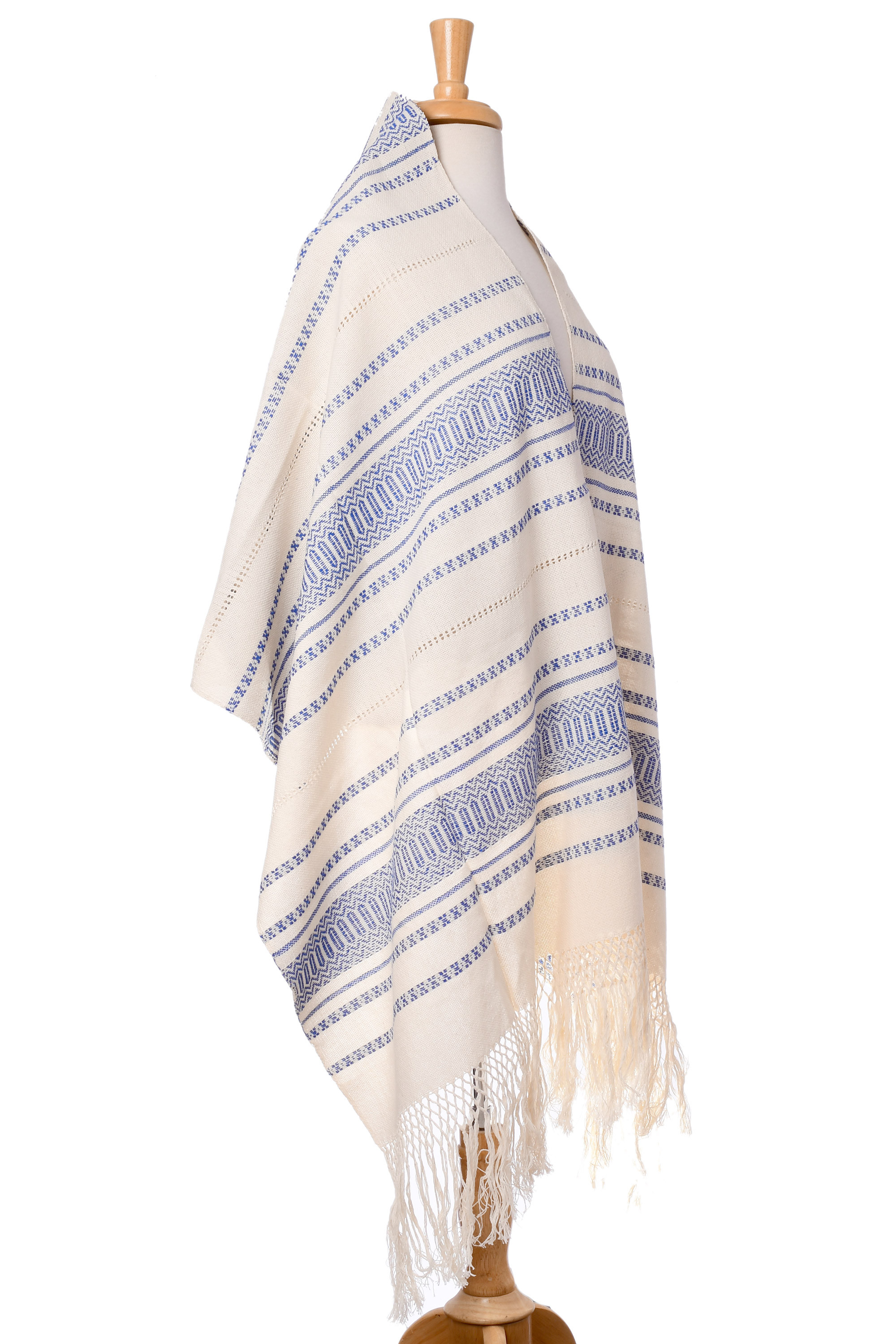 UNICEF Market | Hand Woven All Cotton Rebozo in Blue and Off-White ...