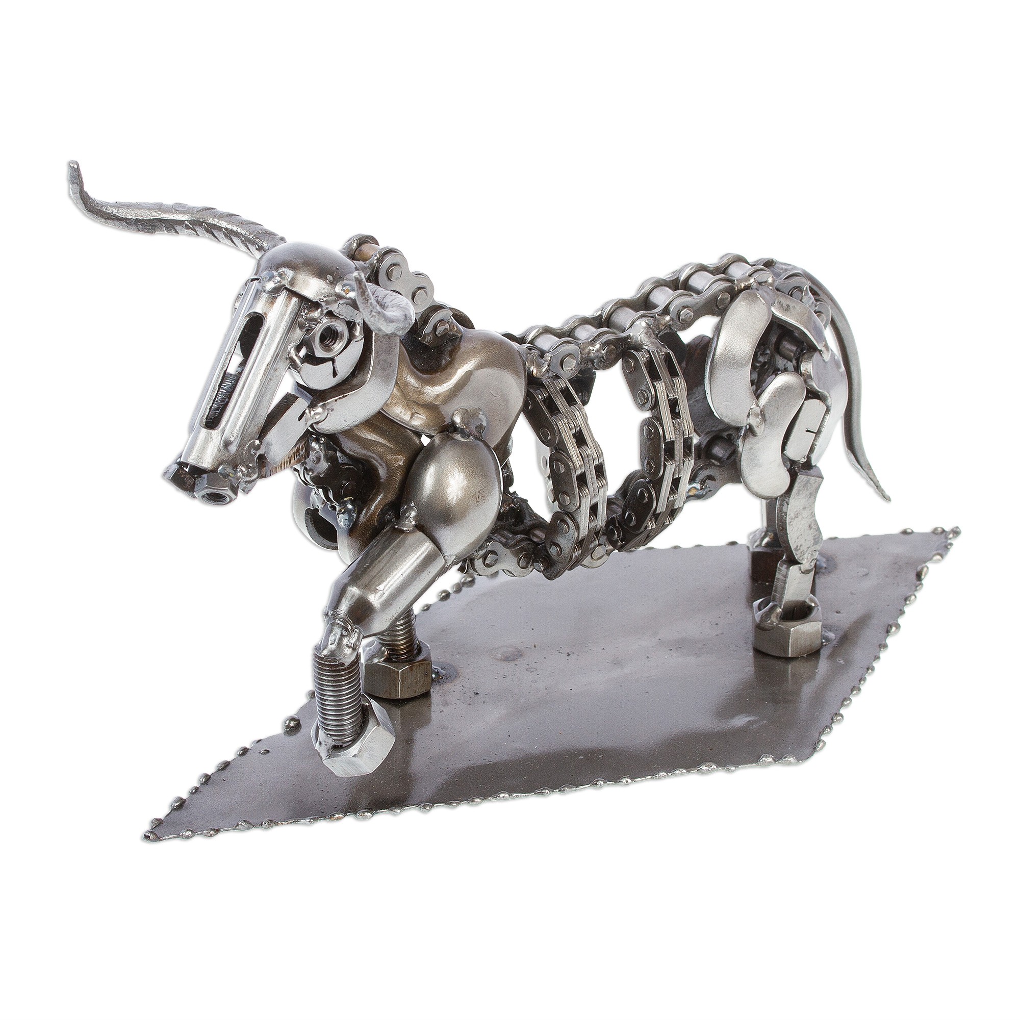 Rustic Recycled Metal Bull Sculpture - Rustic Bull | NOVICA
