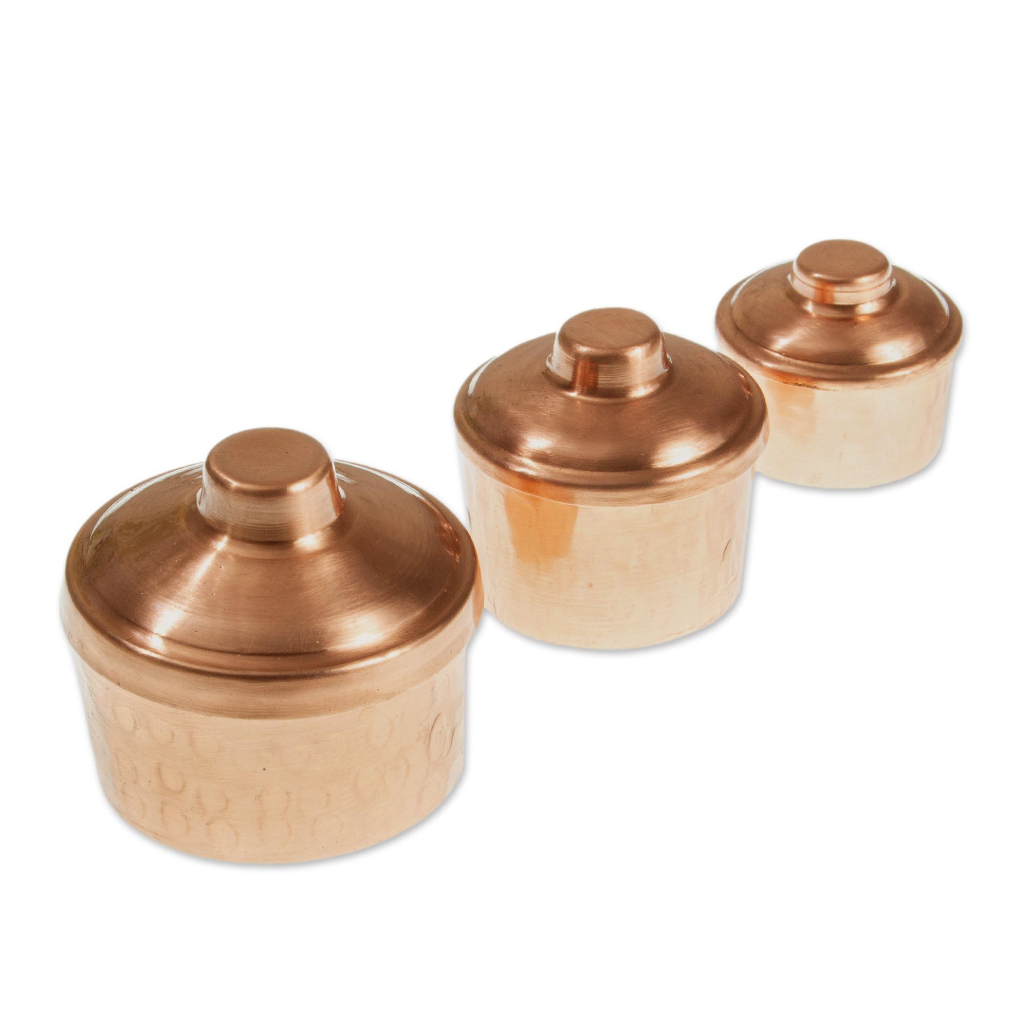 Hand Crafted Small Copper Jars with Lids (Set of 3) - Santa Clara ...