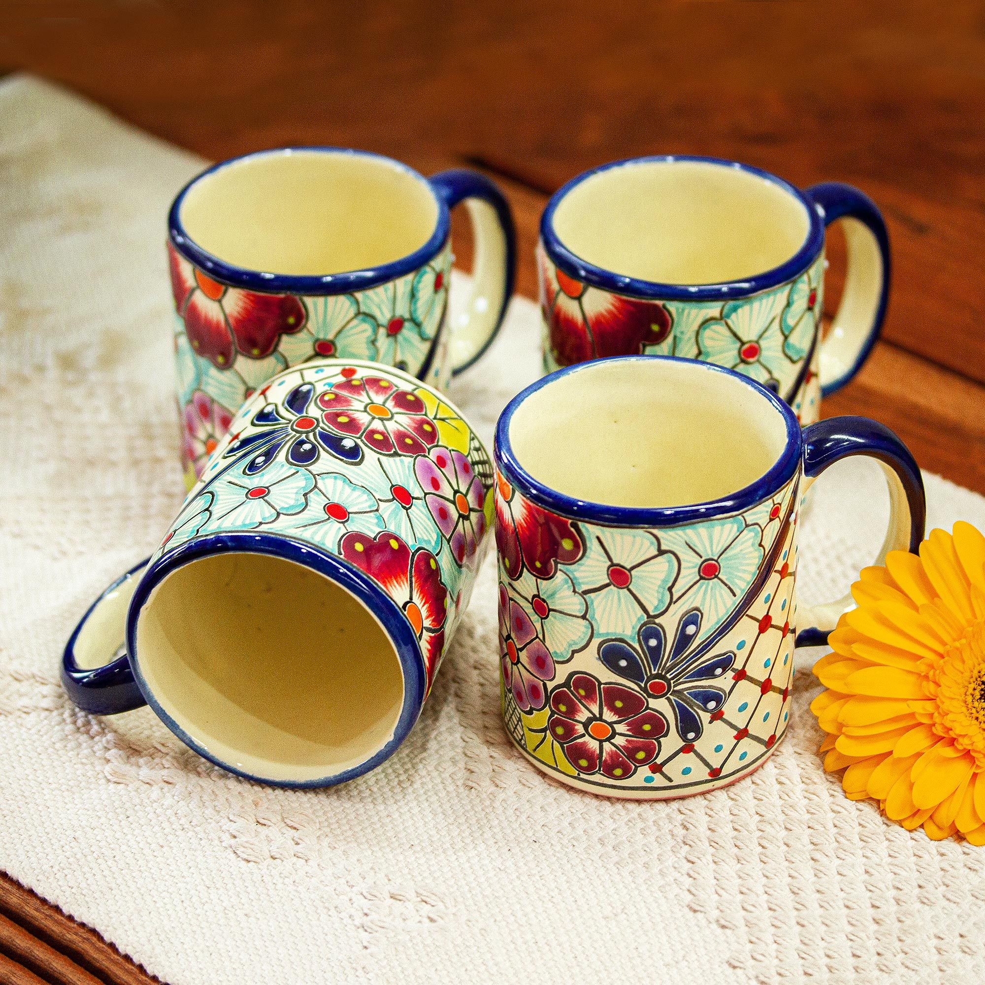Multicolored Ceramic Mugs from Mexico (Set of 4) - Colors of Mexico ...