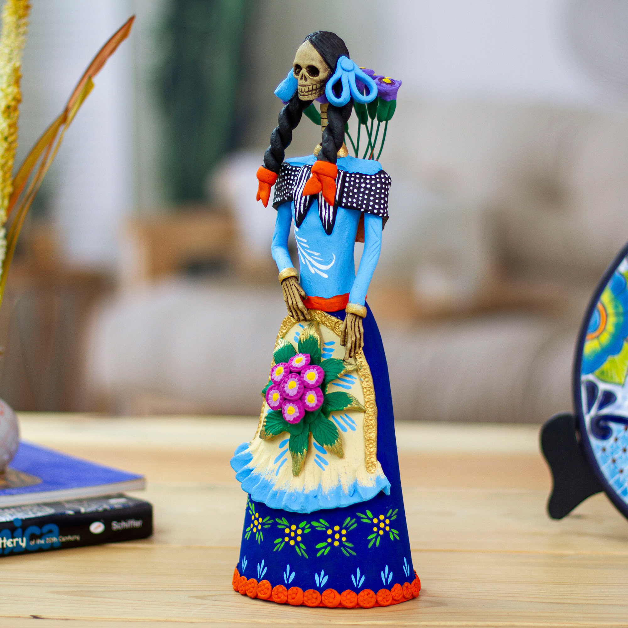 Hand Painted Ceramic Catrina Statuette - La Catrina Maria | NOVICA