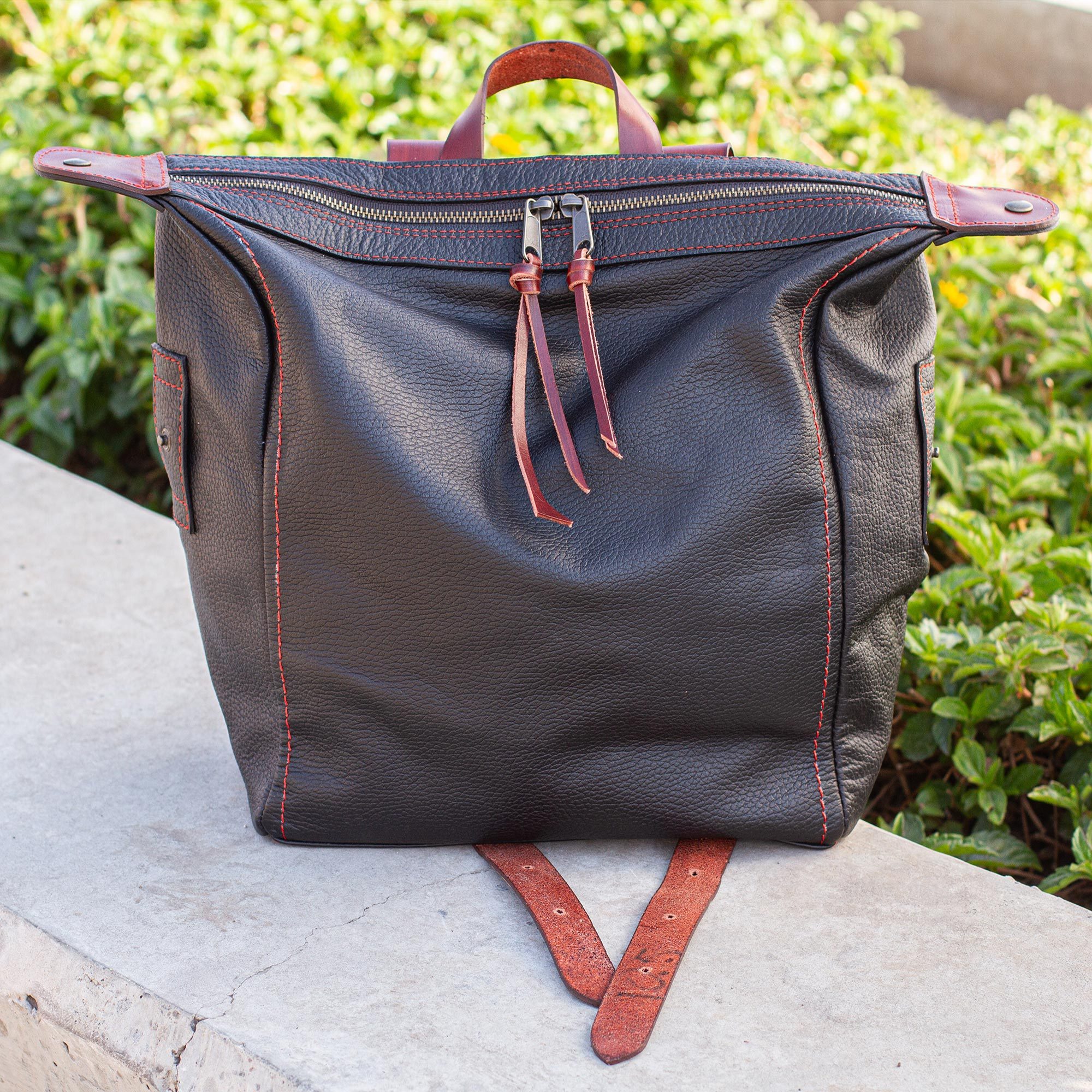 UNICEF Market | Multi-Pocket Black Leather Backpack - Onward Journey