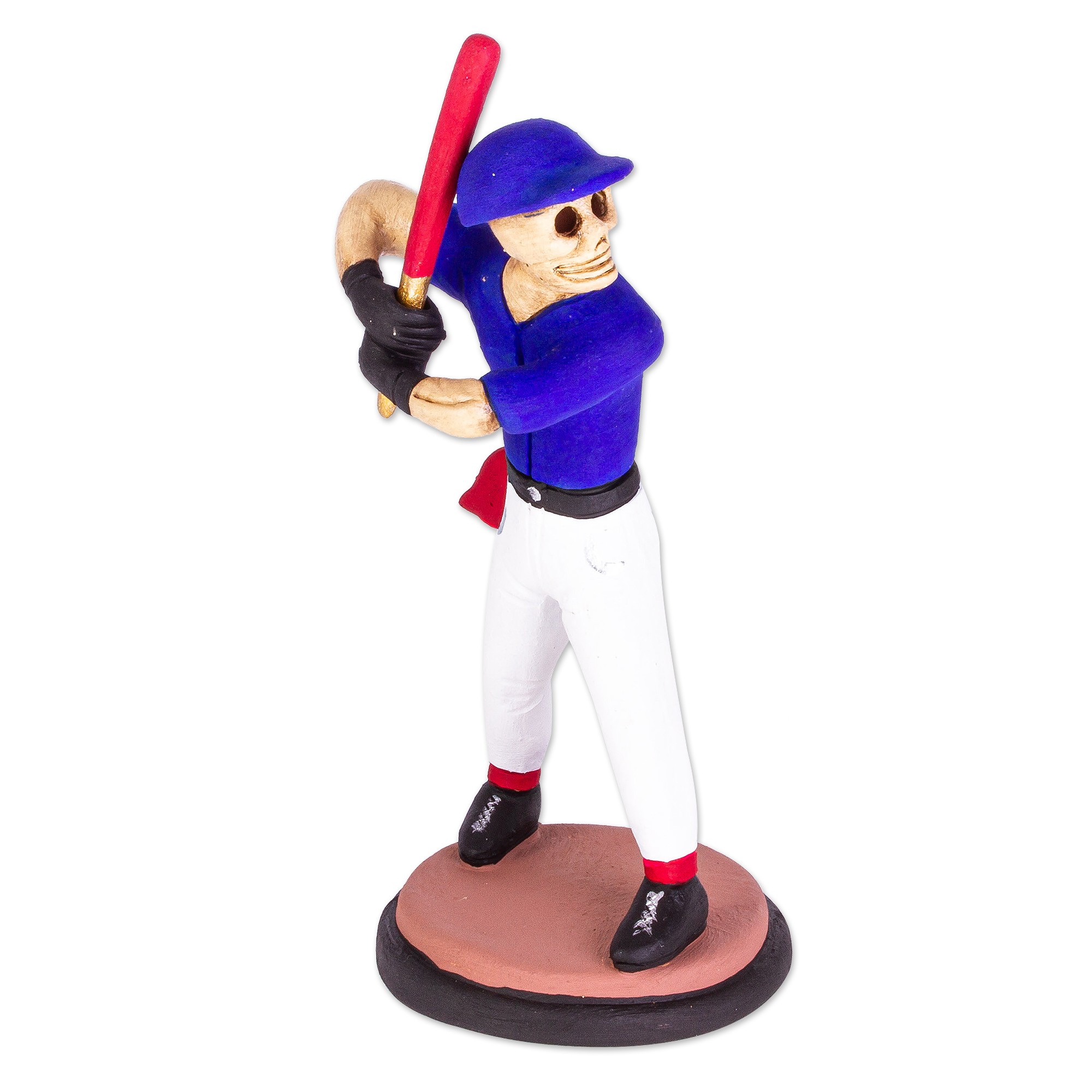 Clay Skeleton Baseball Player Sculpture - Batter Catrin | NOVICA