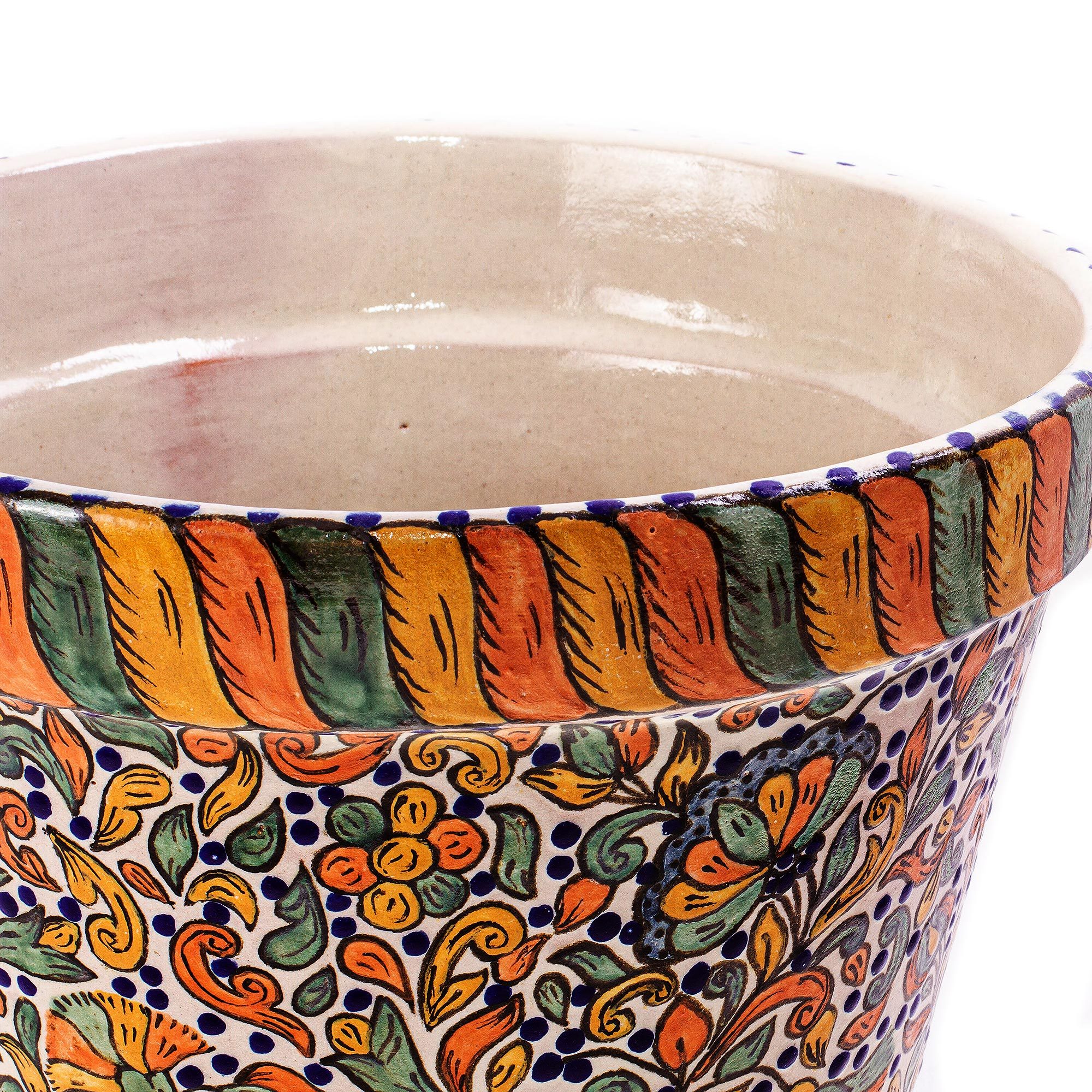 12-Inch Ornate Talavera Style Ceramic Flower Pot - Warm Puebla Garden ...