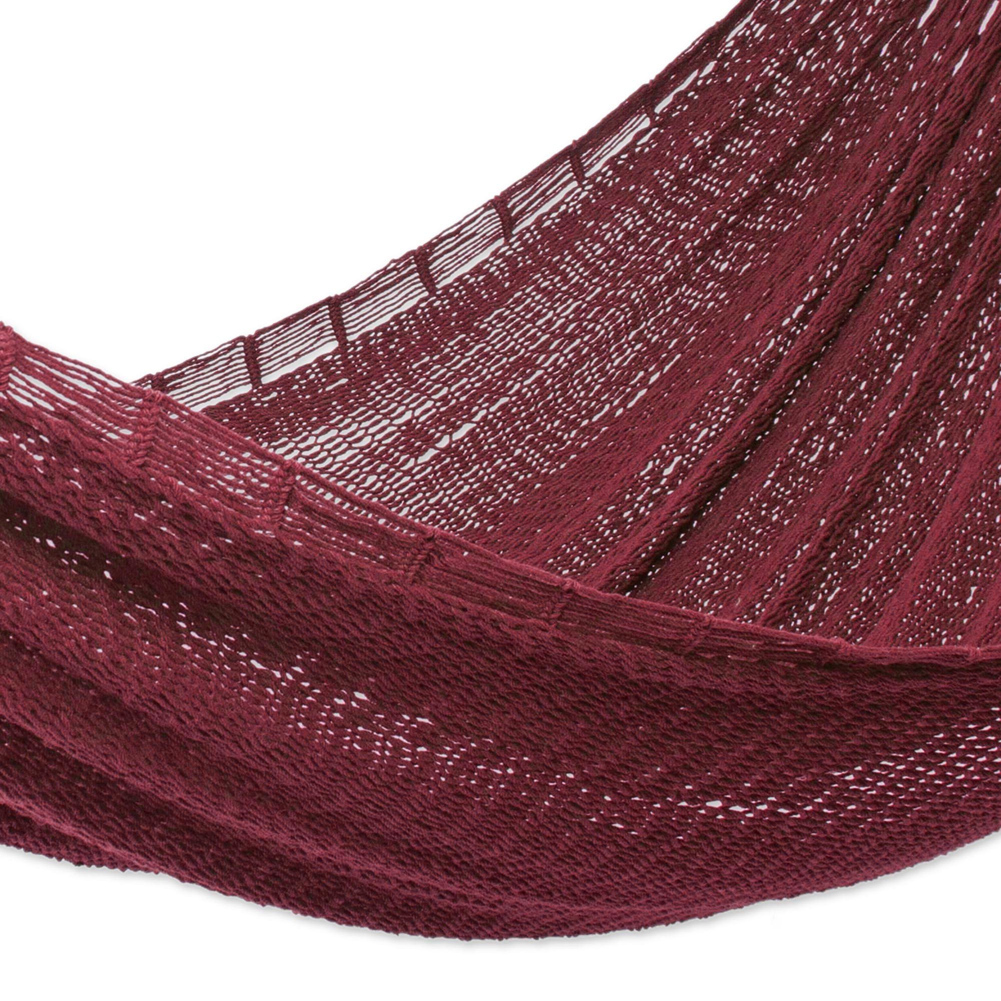 Maya Style Cotton Rope Hammock (Double) - Uxmal Mulberry | NOVICA