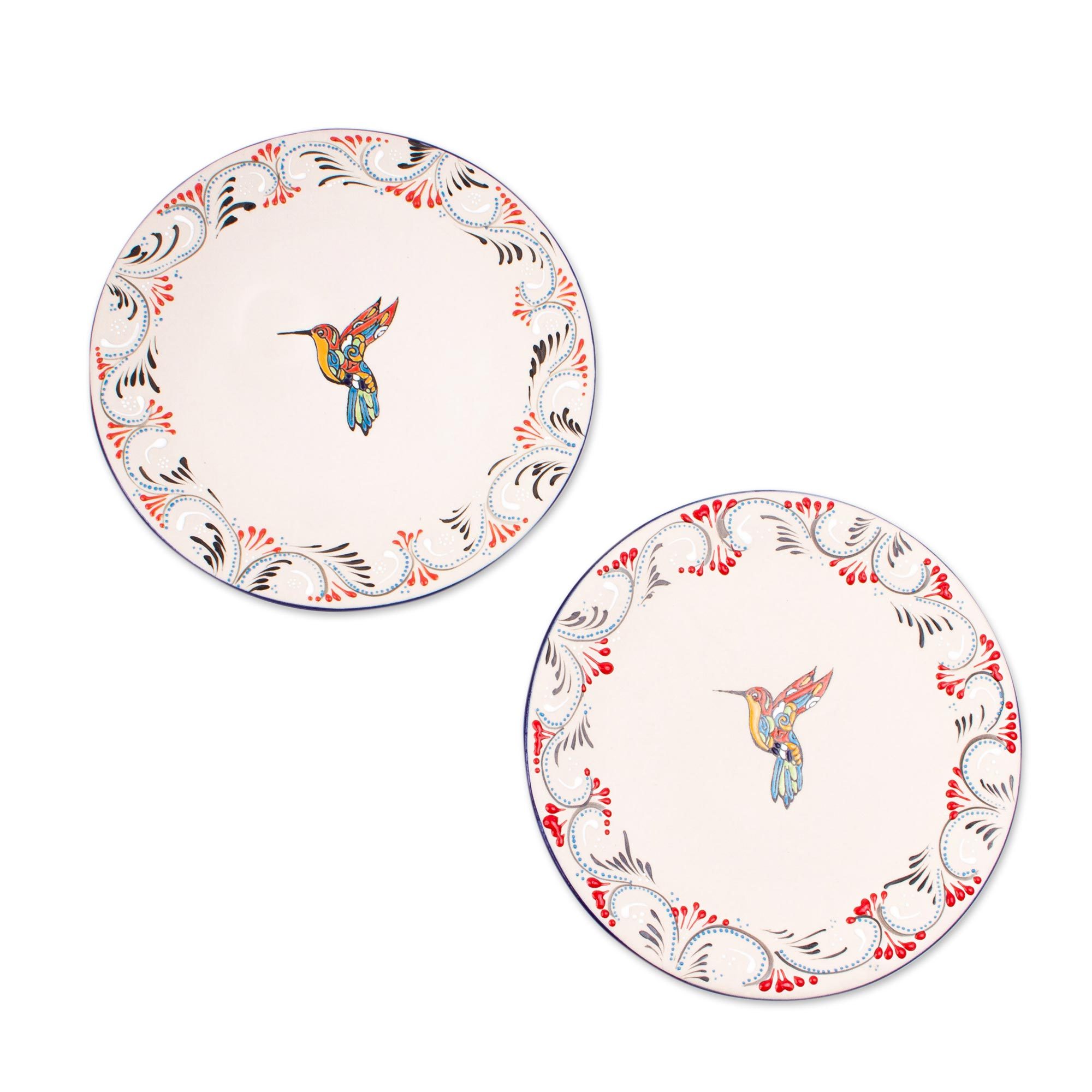 UNICEF Market | Hand-Painted Hummingbird-Themed Plates (Pair) - Colibri