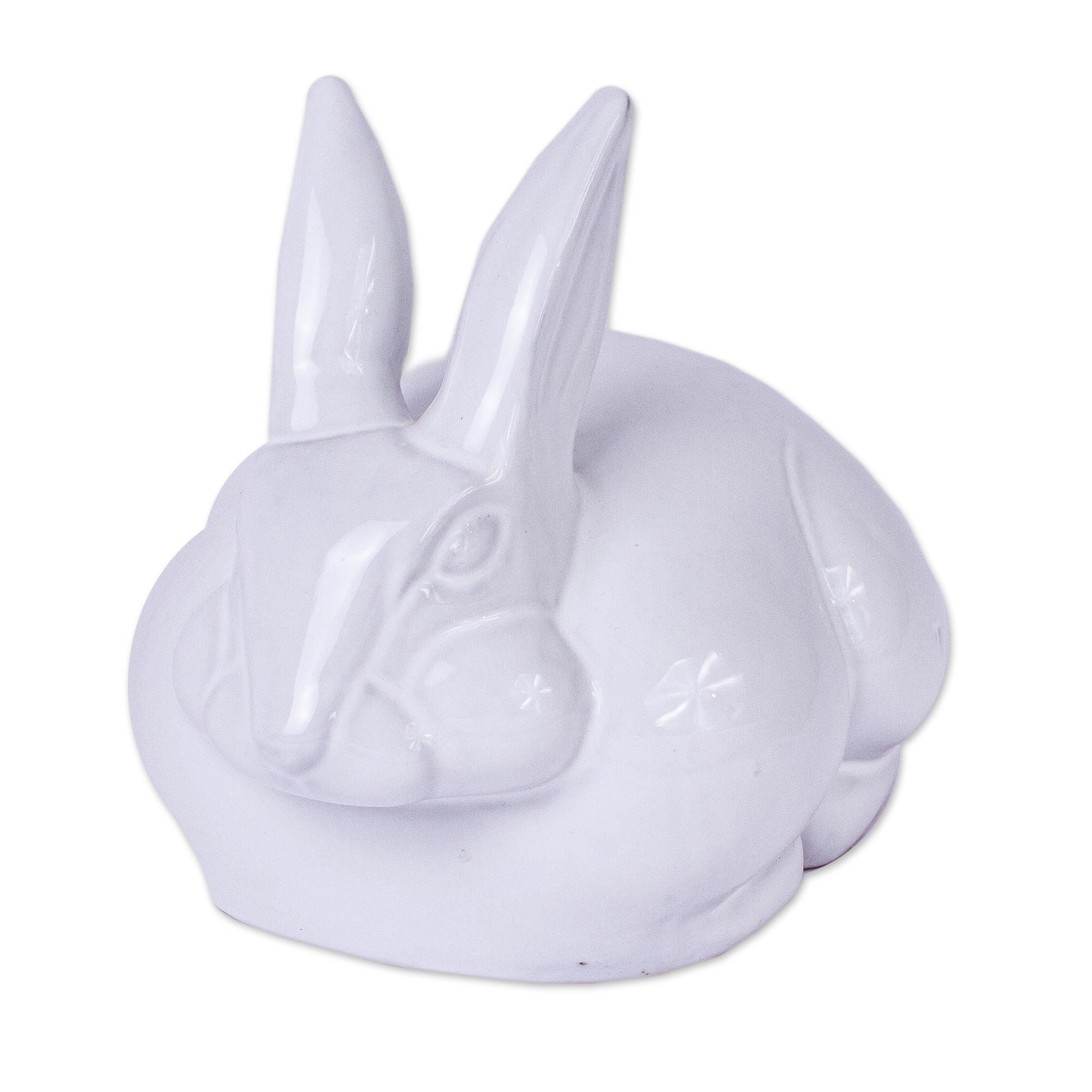 Signed Handcrafted White Rabbit Ceramic Figurine from Mexico - White ...