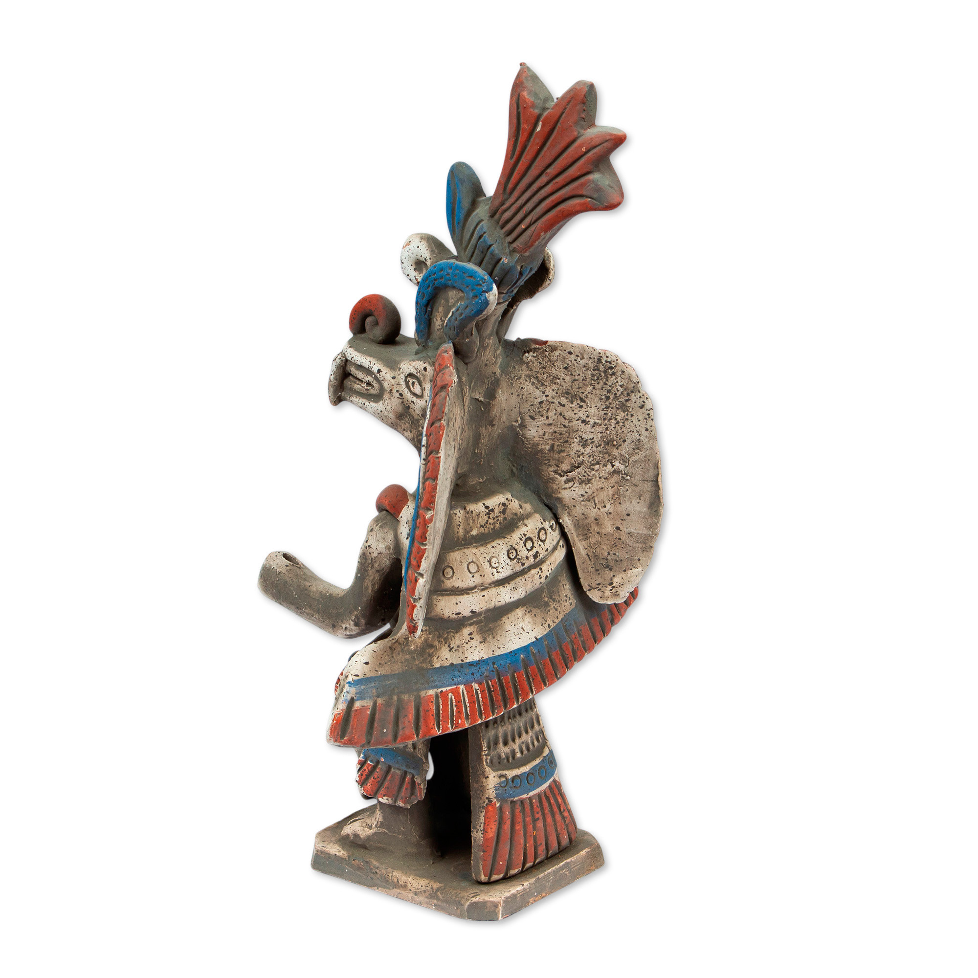 Signed Ceramic Sculpture of Dual God Ehecatl-Quetzalcoatl - Aztec Dual ...