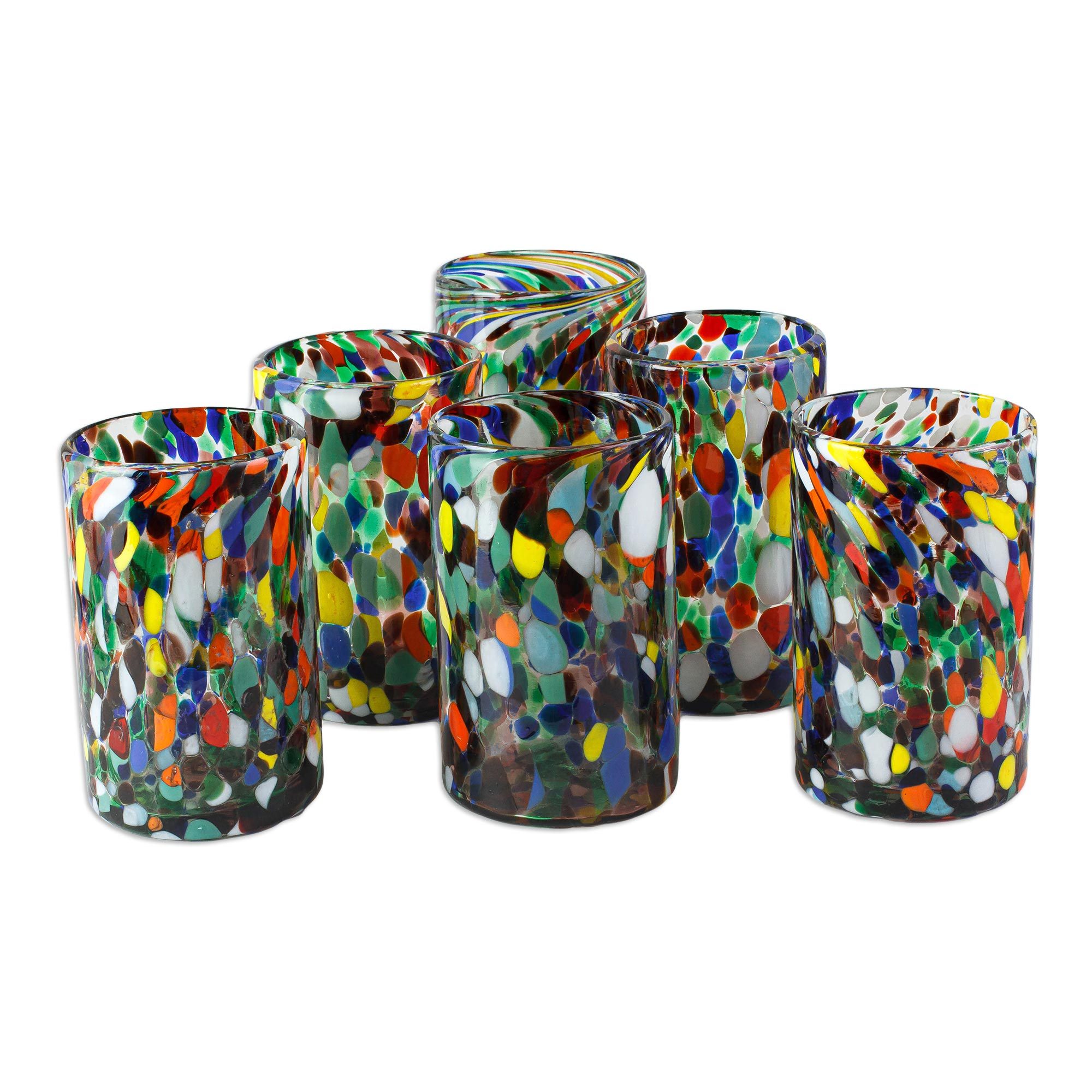 Multicolored Spotted Glass Tumblers from Mexico (Set of 6) - Large Mod ...