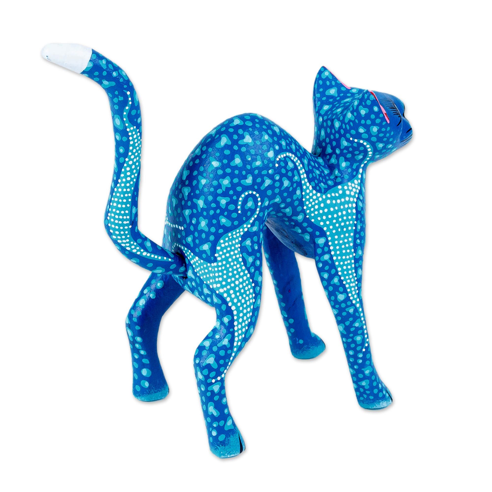 Blue and Teal Alebrije Cat with Star-Like Patterns on Body - Celestial ...