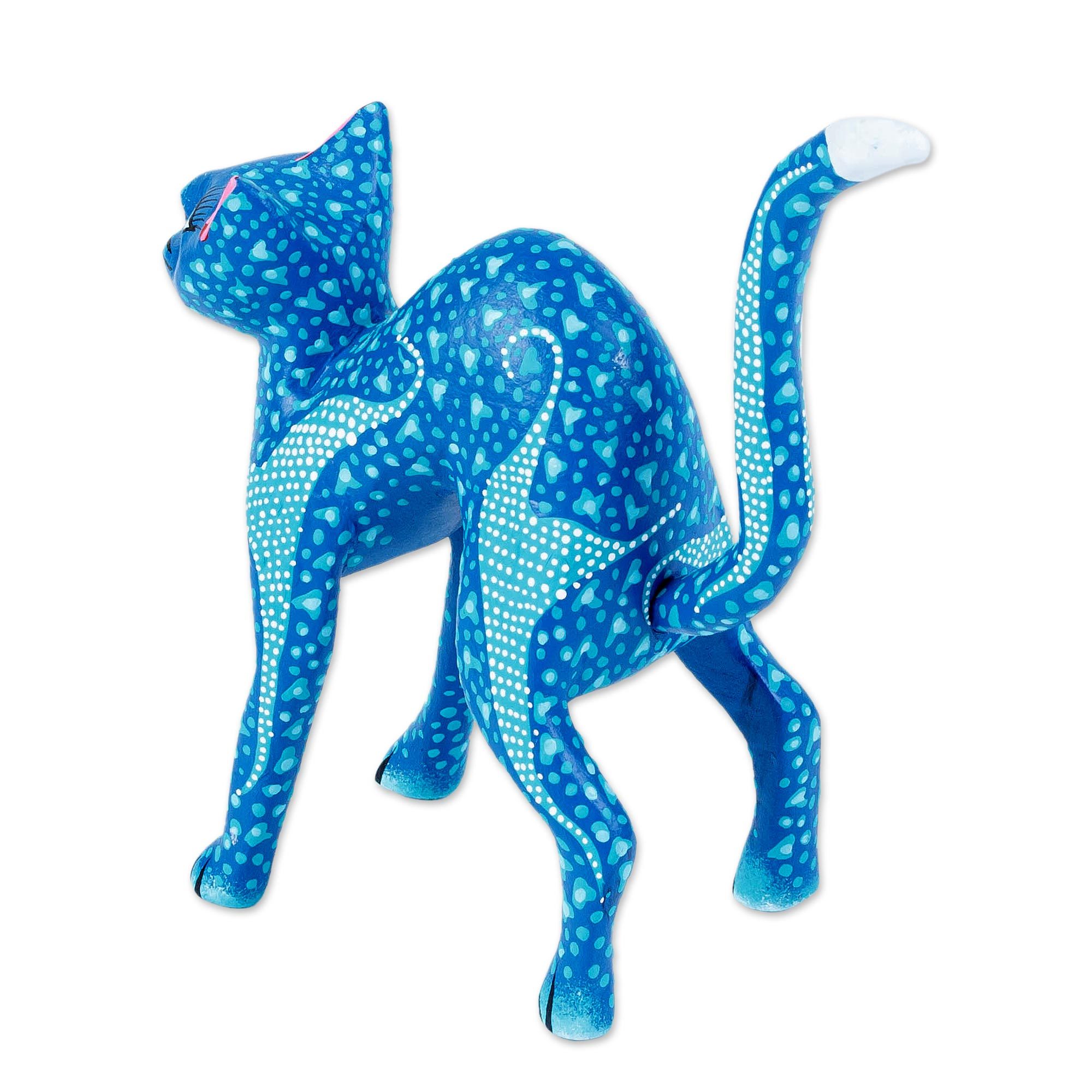 Blue and Teal Alebrije Cat with Star-Like Patterns on Body - Celestial ...