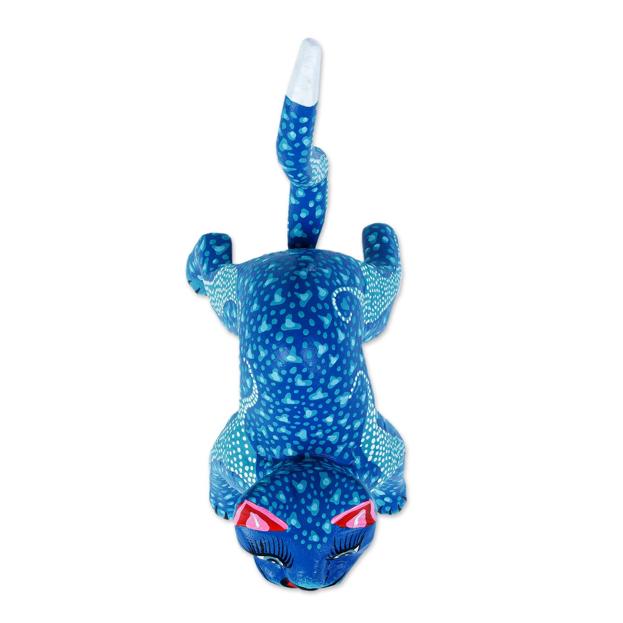 Blue and Teal Alebrije Cat with Star-Like Patterns on Body - Celestial ...