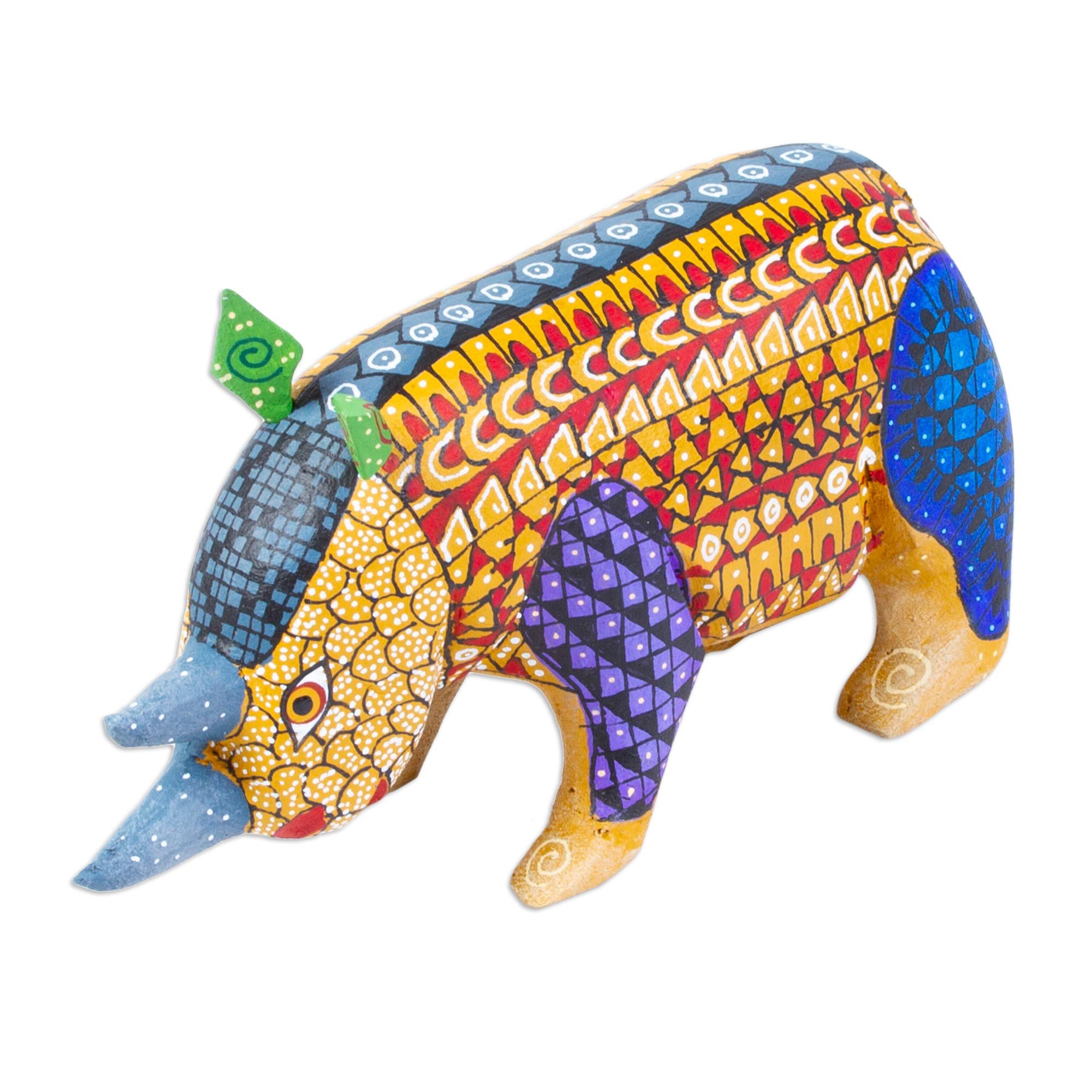 Hand-Painted Wood Alebrije Figurine - Fierce Rhinoceros | NOVICA