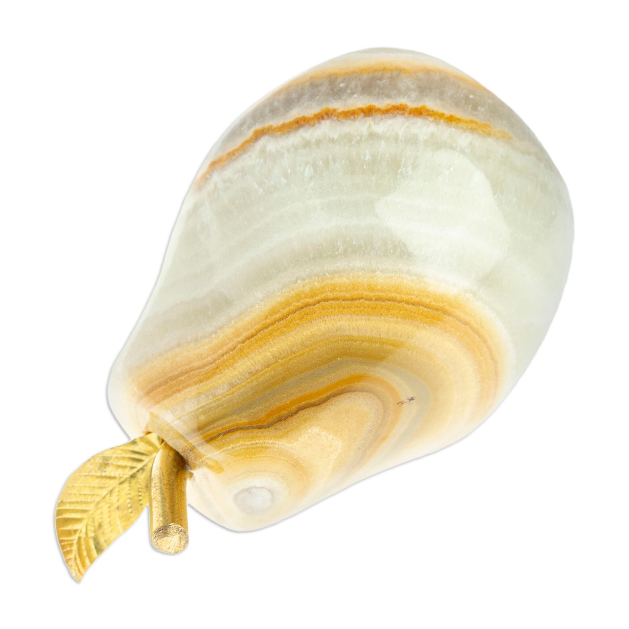 Onyx and Brass Pear Sculpture from Mexico - Eris Pear | NOVICA