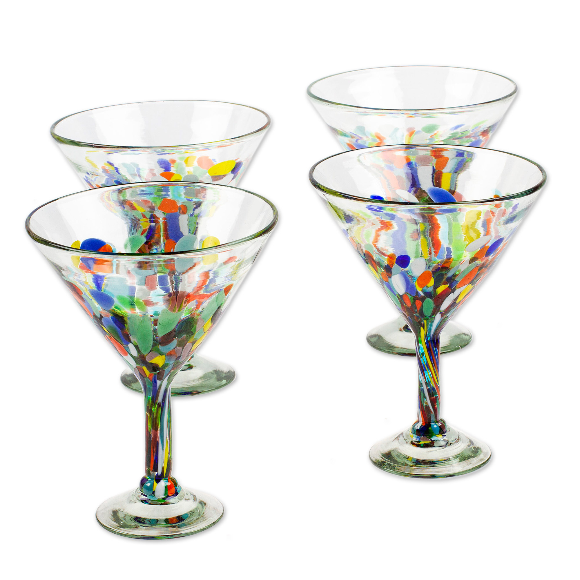 Set of 4 Colorful Handblown Martini Glasses from Mexico - Chromatic ...