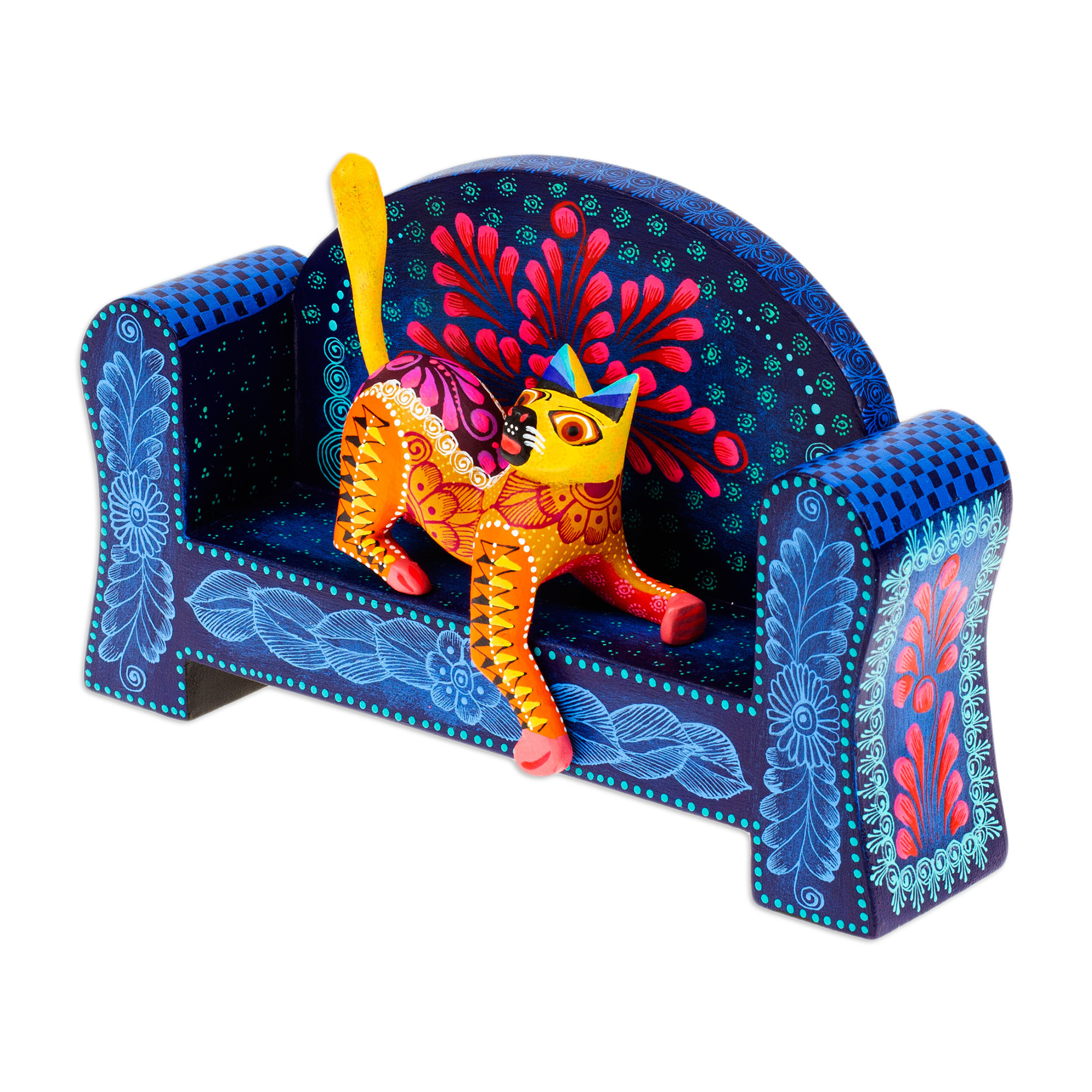 Handmade Yellow and Blue Wood Alebrije Sculpture (2 Pieces ...