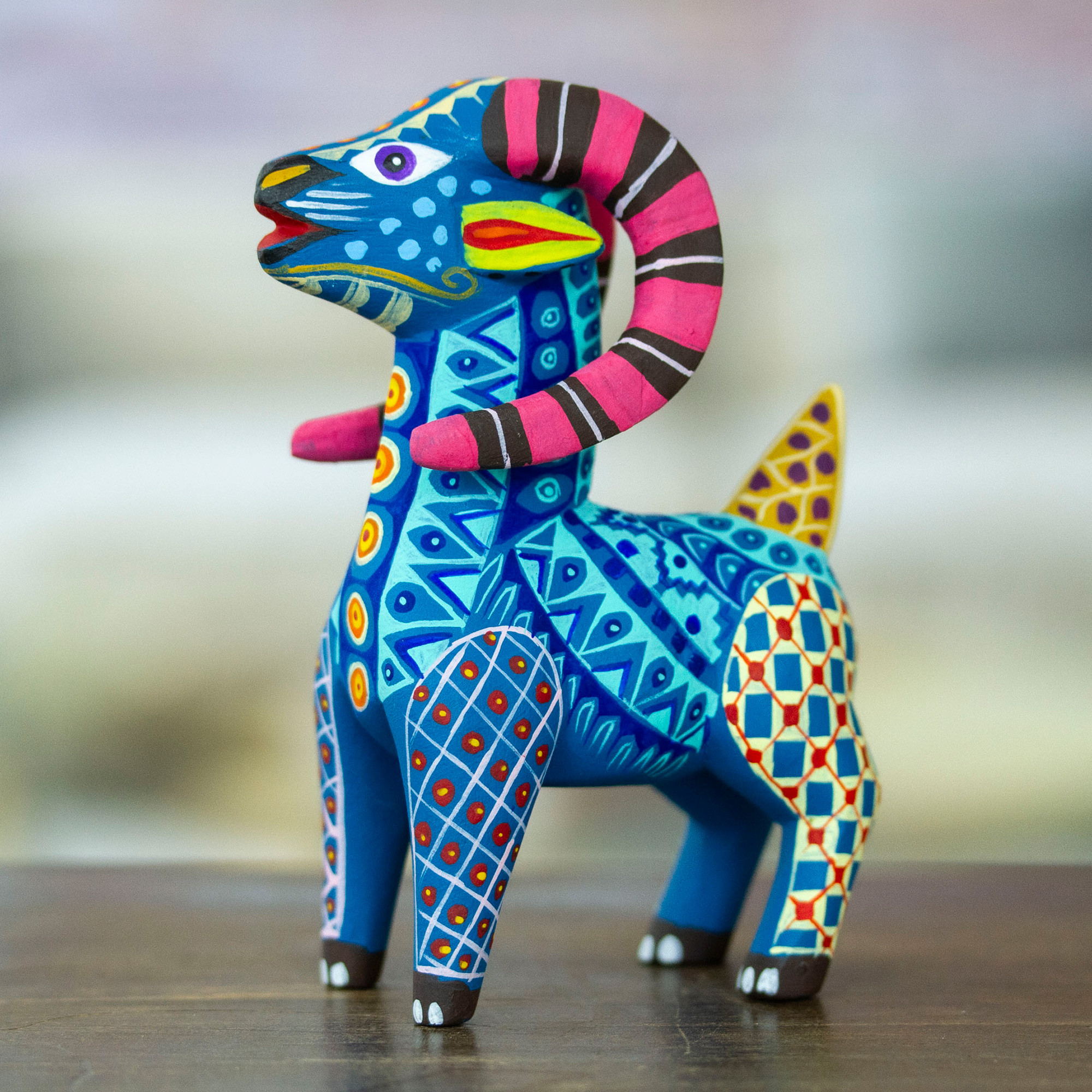 Copal Wood Alebrije Sheep Figurine Hand-Painted in Azure - Magical ...