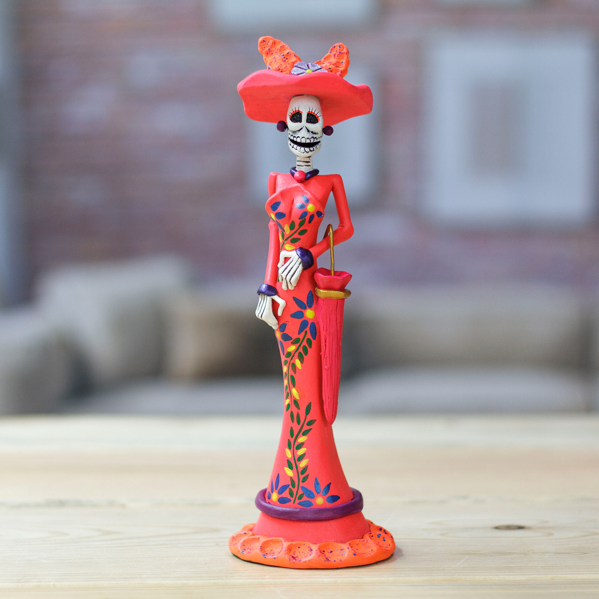 Hand-Painted Floral Lady Catrina Ceramic Sculpture in Red - Lady ...