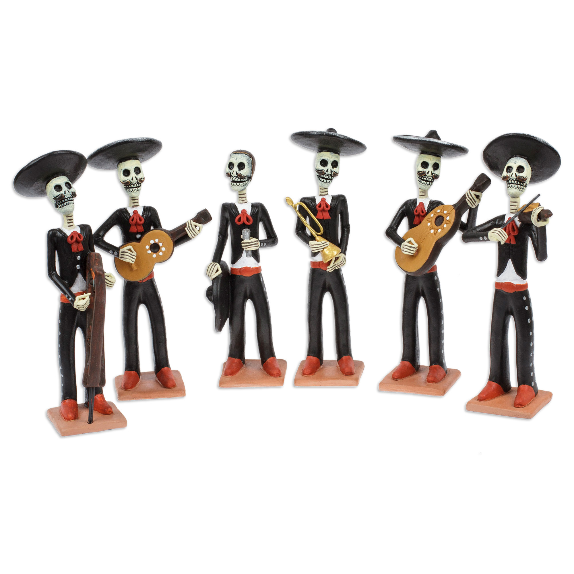 Set of 6 Painted Classic Mariachi-Themed Ceramic Sculptures ...