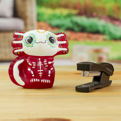 Hand-Painted Ceramic Alebrije Axolotl Sculpture in Burgundy - Adorable ...