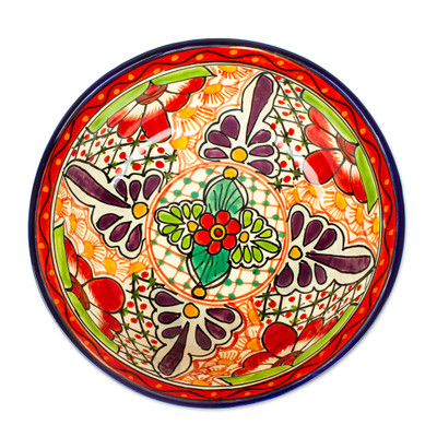 Folk Art Painted Hacienda-Themed Floral Ceramic Serving Bowl - Hacienda ...