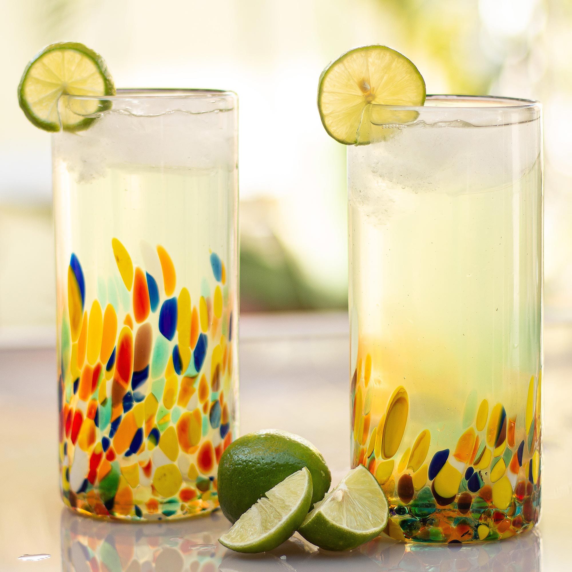 Colorful Handblown Glass Highball Cocktail (Set of 6) - Confetti | NOVICA
