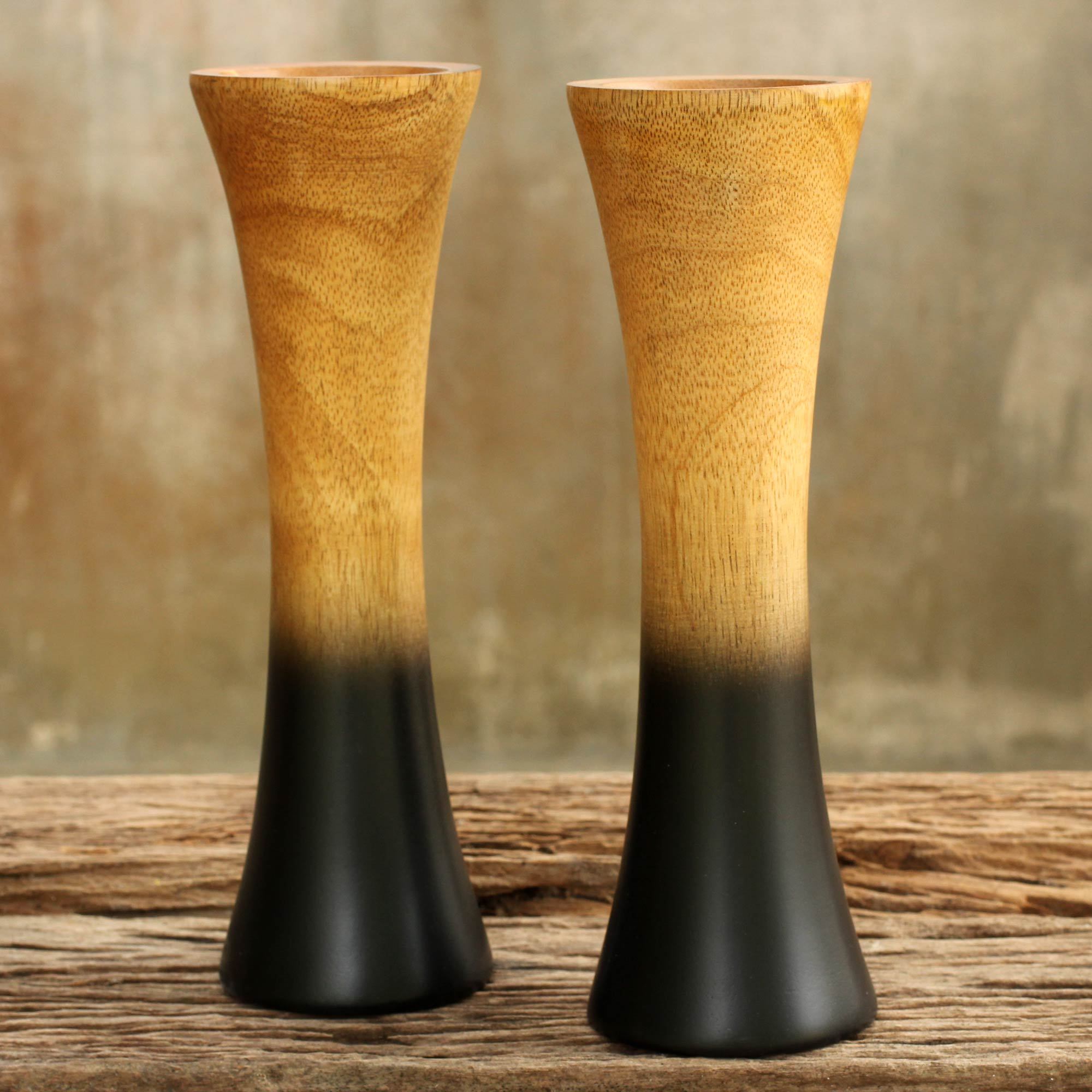 UNICEF Market | Pair of Handmade Thai Mango Wood Vases - Mocha Lava