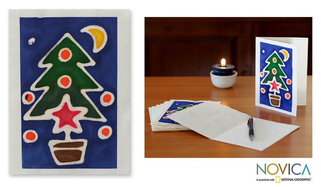 Environmental holiday greeting cards (Set of 8) - Christmas Tree | NOVICA