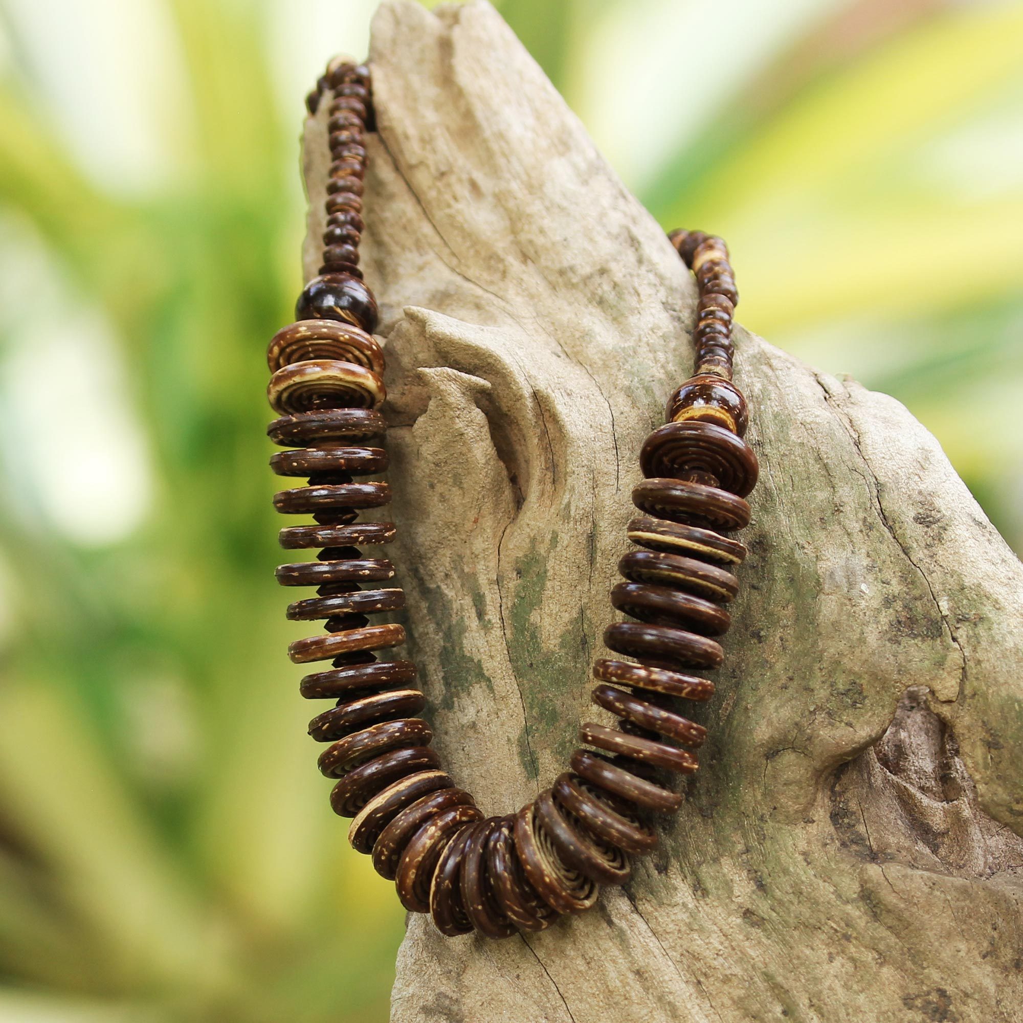 Handcrafted Coconut Shell Beaded Necklace - Natural Coco | NOVICA
