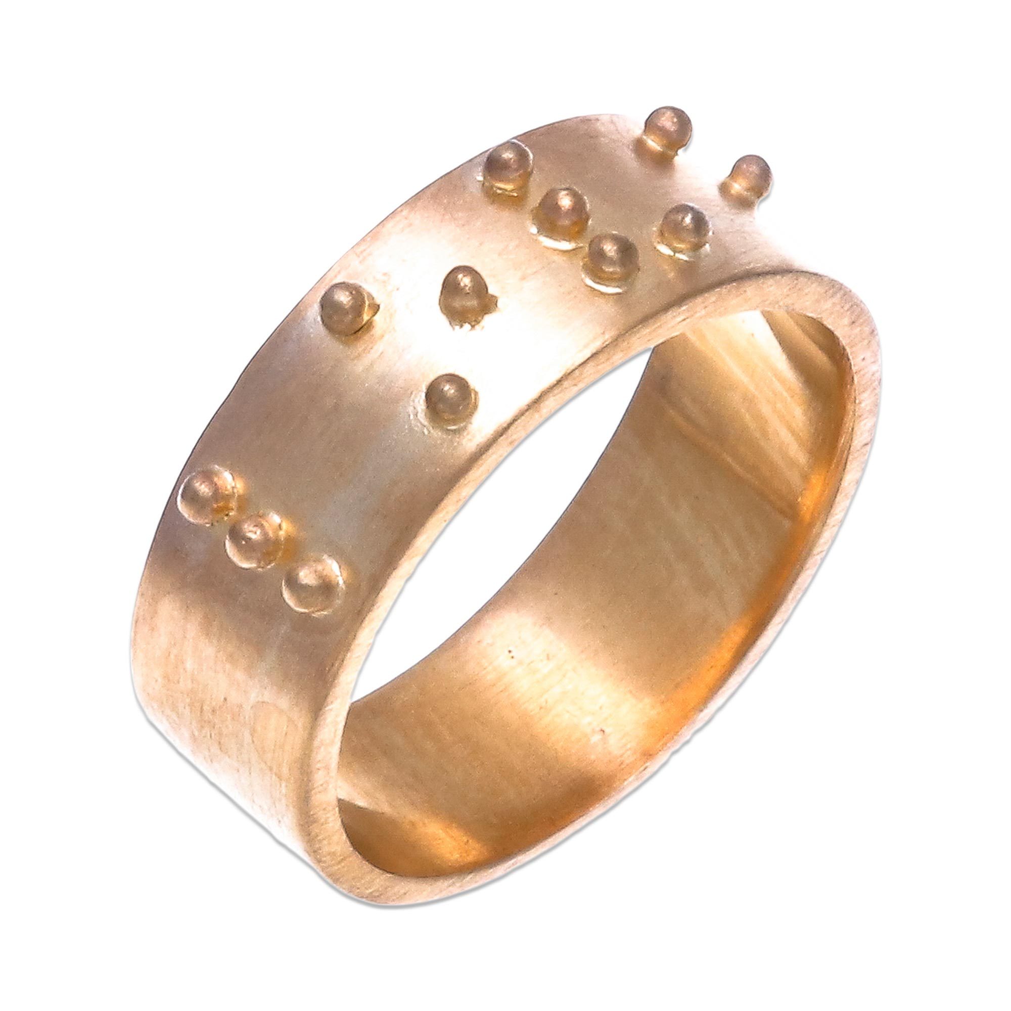 Gold plated band ring - Braille Love | NOVICA