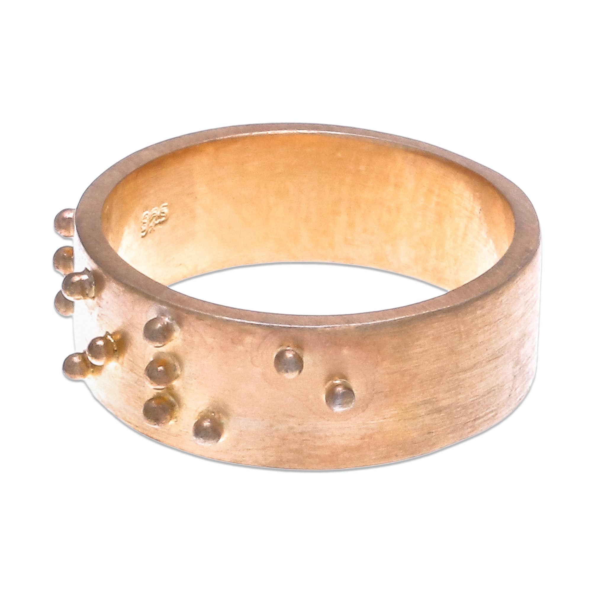 Gold plated band ring - Braille Love | NOVICA