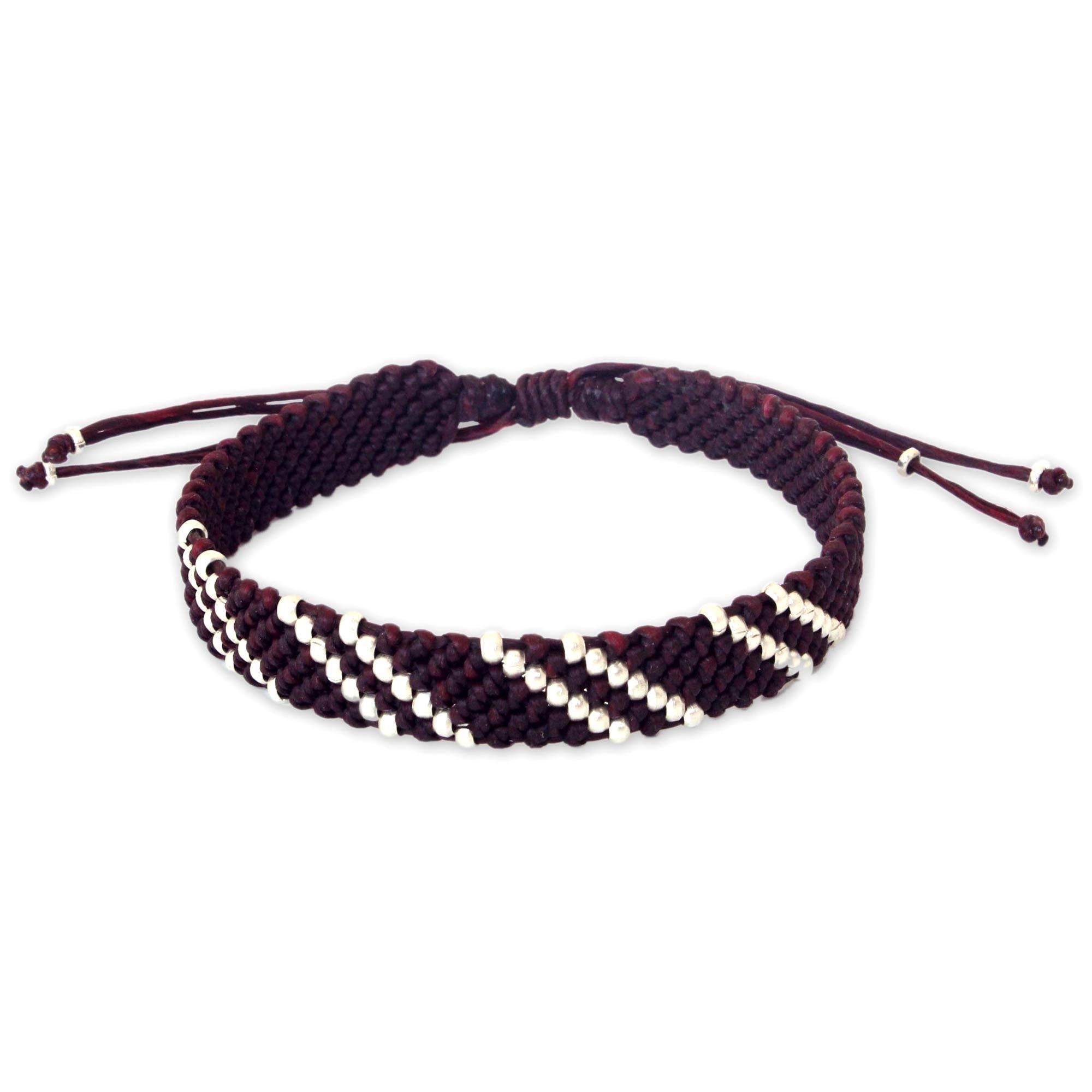 Hill Tribe Silver Wristband Bracelet - Diagonal Mulberry | NOVICA