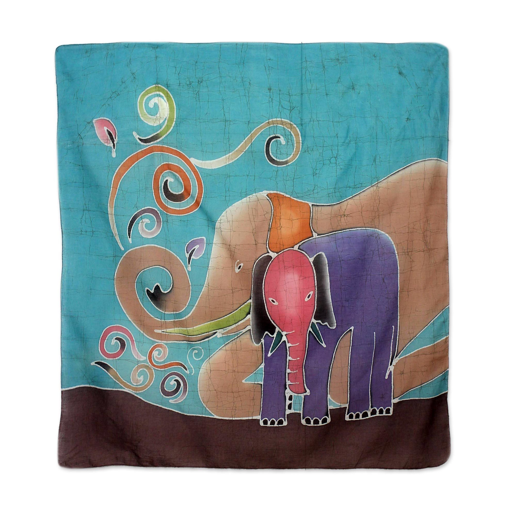 Thai Artisan Made Cotton Batik Scarf with Elephants - Winsome Elephants ...