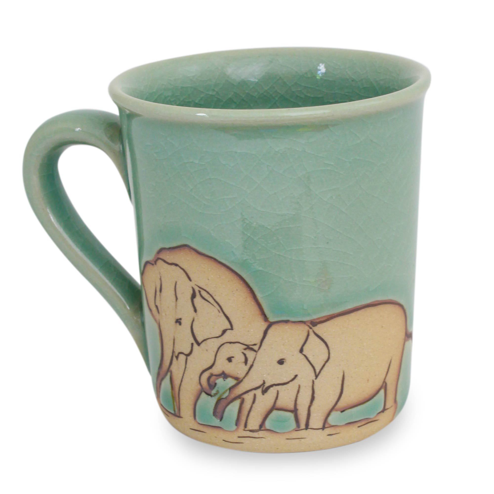 UNICEF Market | Blue and Brown Elephant Theme Celadon Ceramic Mug ...