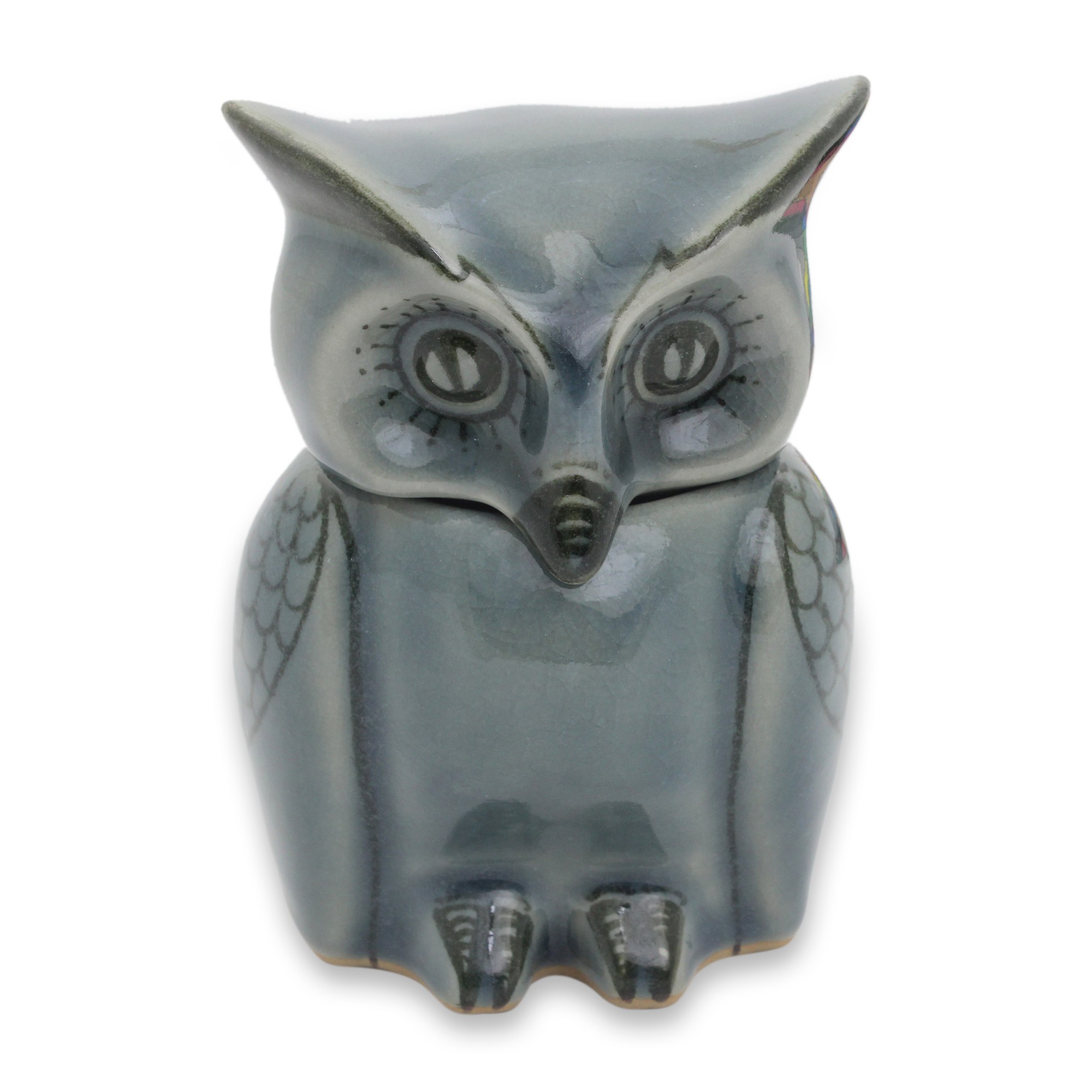 Artisan Crafted Small Blue Ceramic Owl Storage Jar - Happy Blue Owl ...