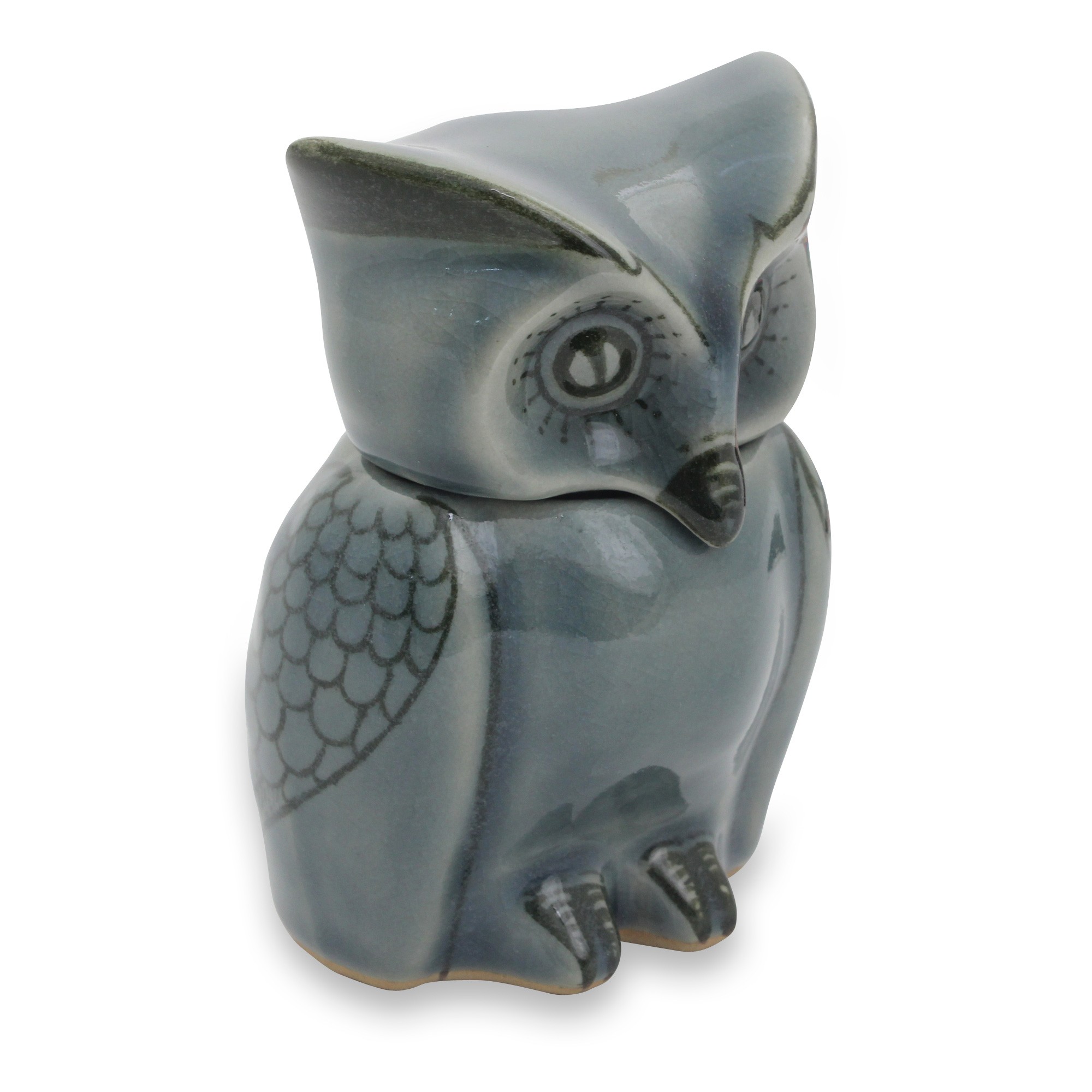 Artisan Crafted Small Blue Ceramic Owl Storage Jar - Happy Blue Owl ...