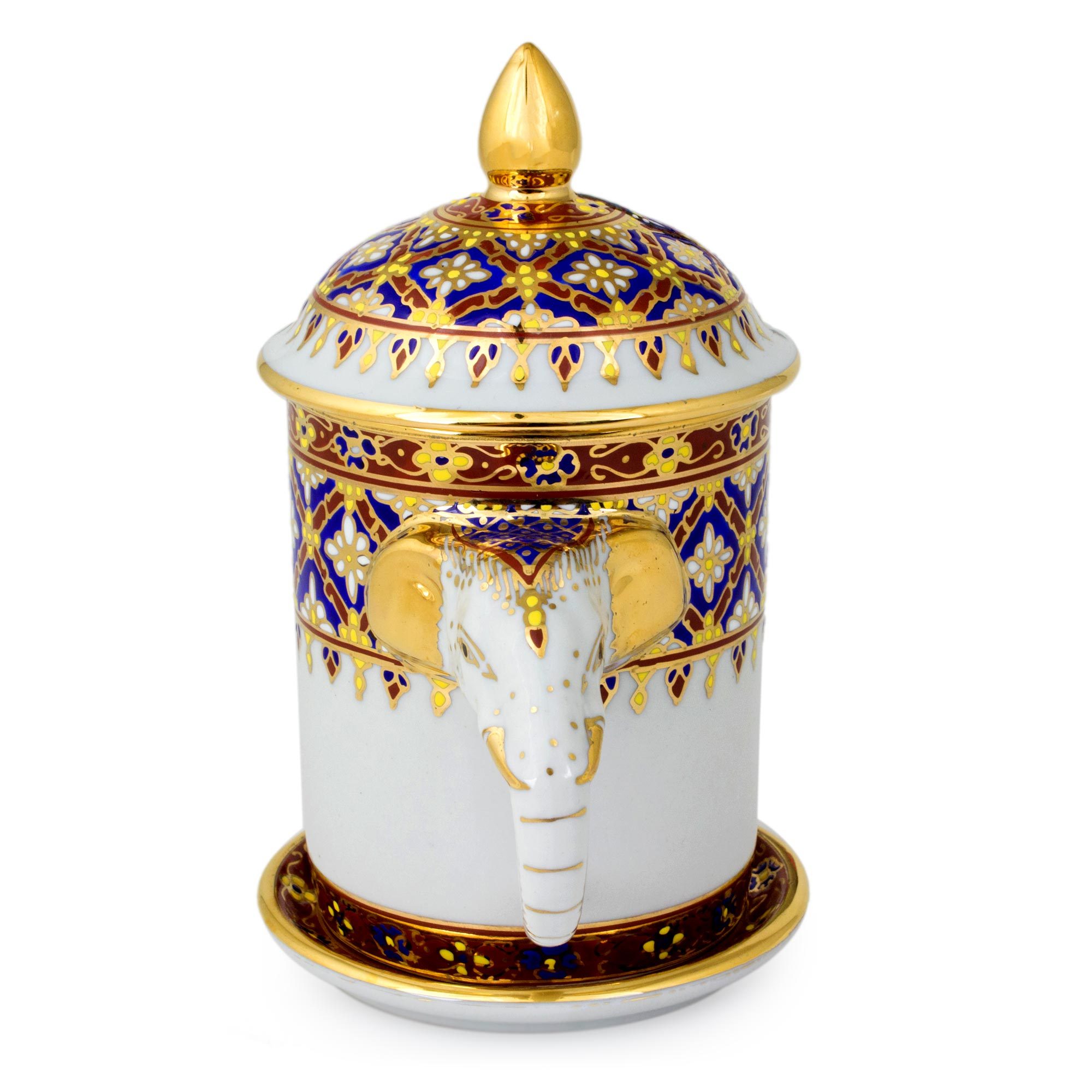 UNICEF Market | White Porcelain Lidded Benjarong Mug with Gold ...