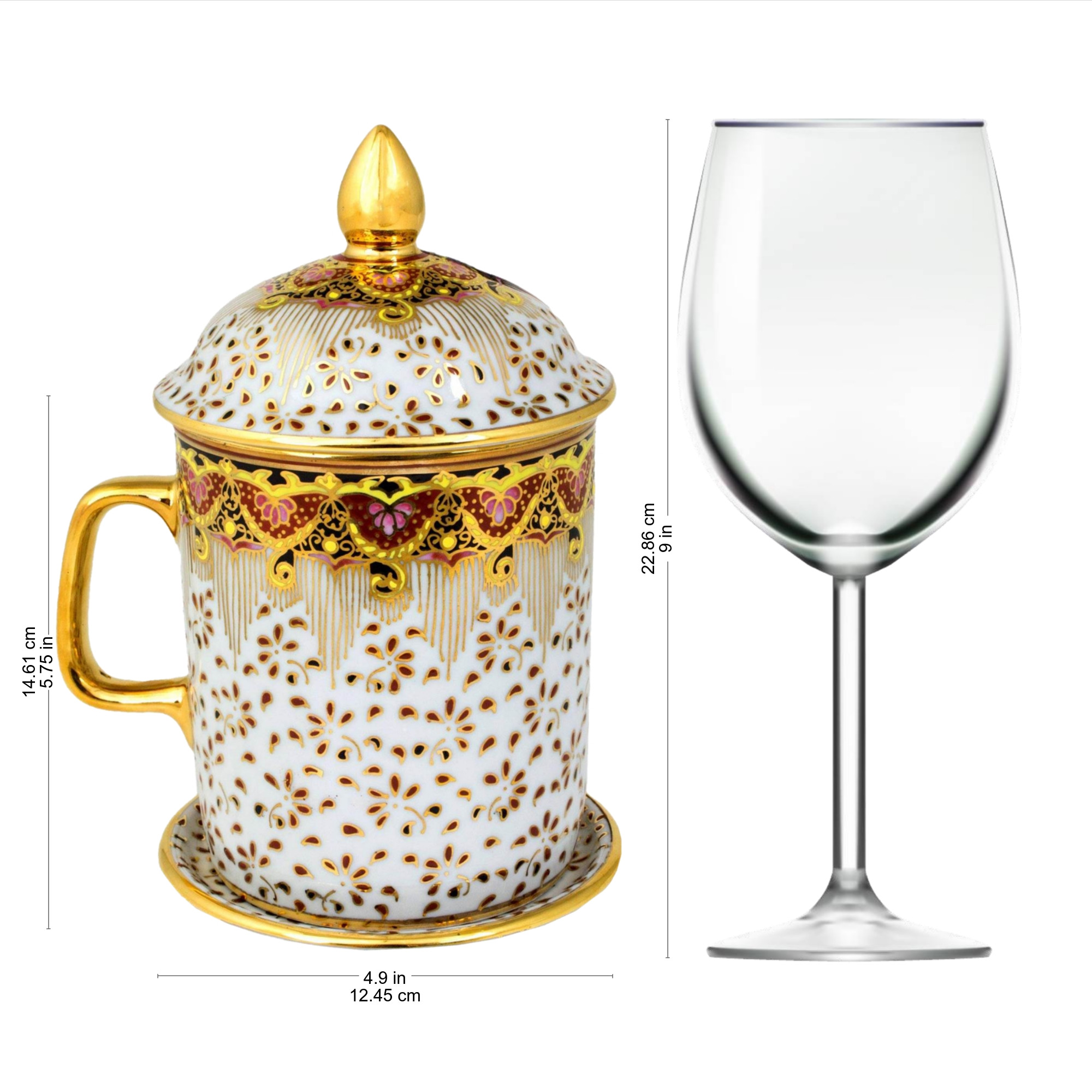 UNICEF Market | Pink and Gold Flower Benjarong White Coffee Mug and Lid ...