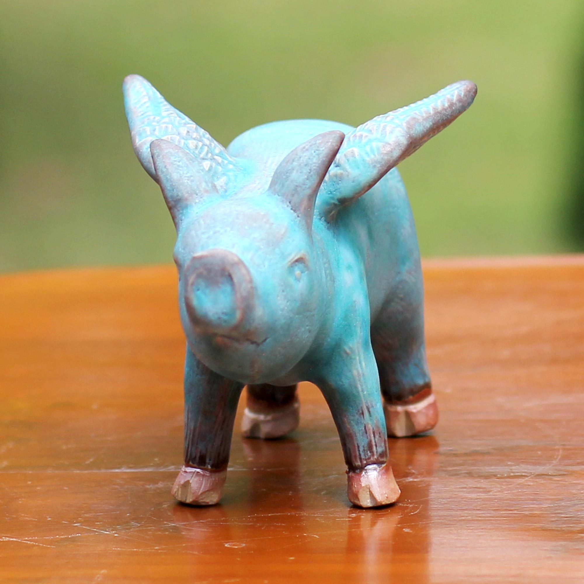 UNICEF Market | Ceramic Figurine of a Winged Blue Pig from Thailand ...