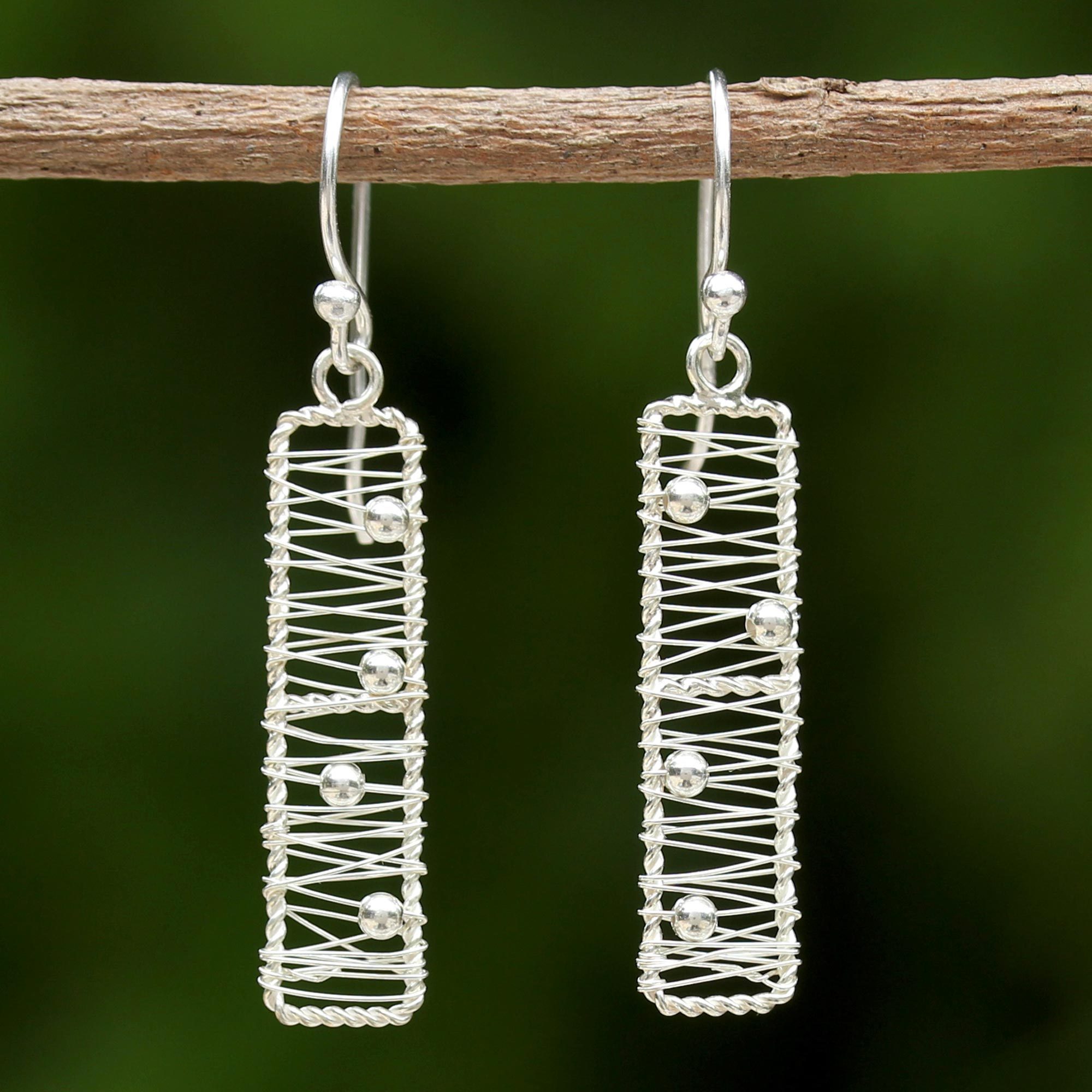 Sterling Silver Rectangular Wire Thai Dangle Earrings - Chiang Mai ...