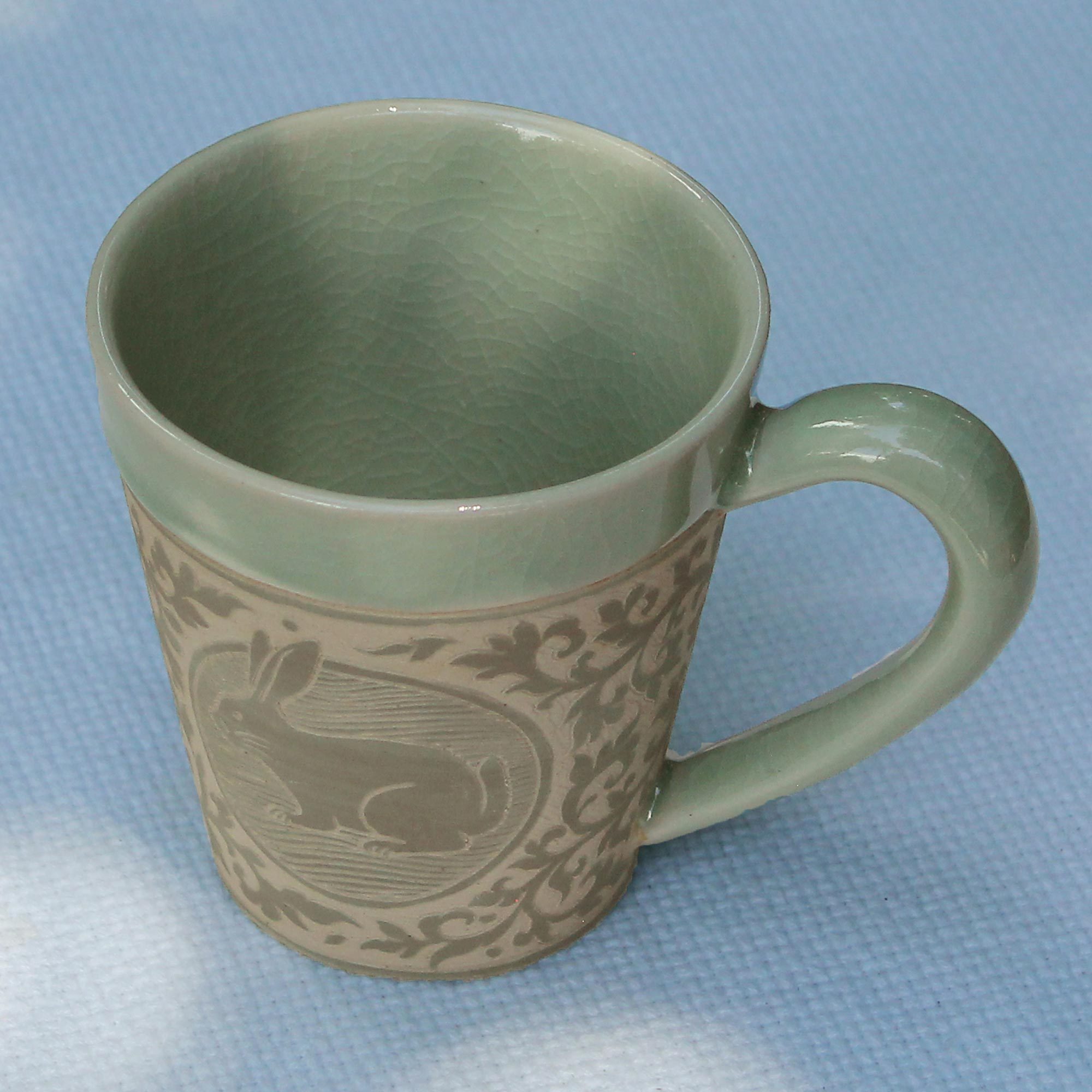 UNICEF Market | Celadon Glazed Ceramic Mug with Rabbit from Thailand ...