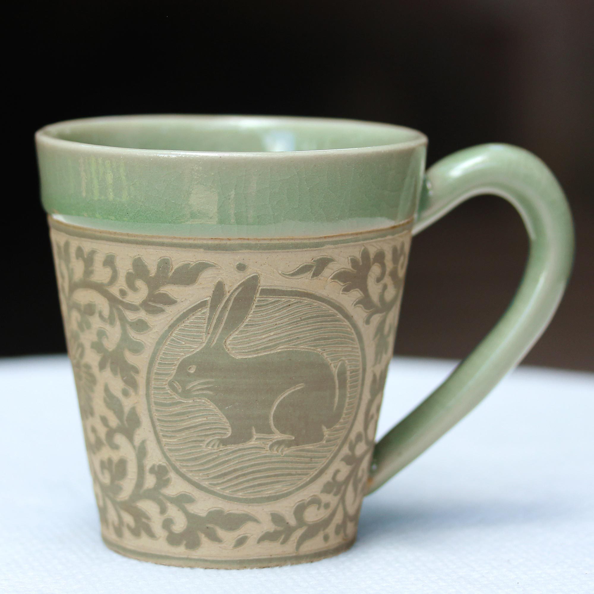 UNICEF Market | Celadon Glazed Ceramic Mug with Rabbit from Thailand ...