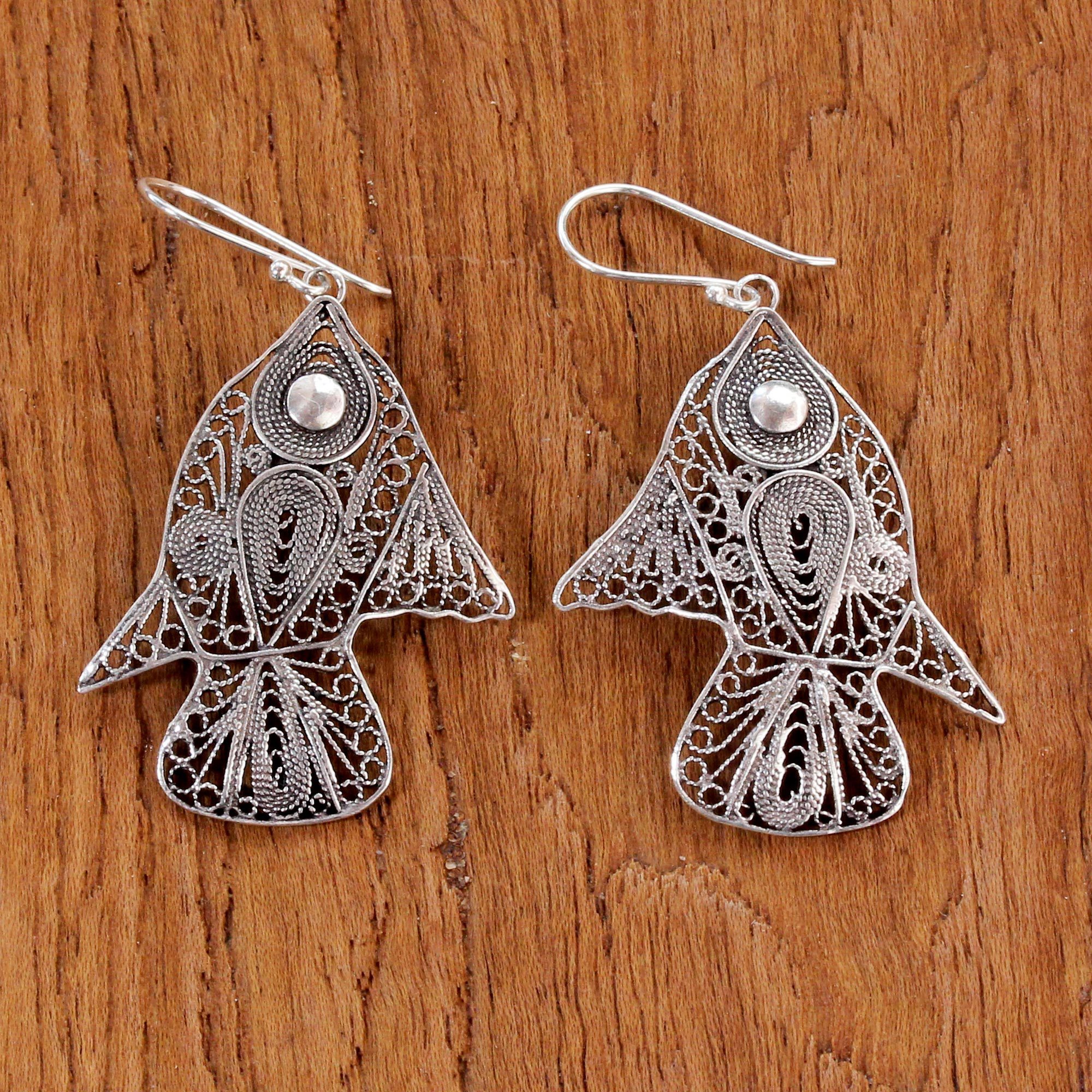 Sterling Silver Fish Filigree Dangle Earrings From Thailand - Fish ...
