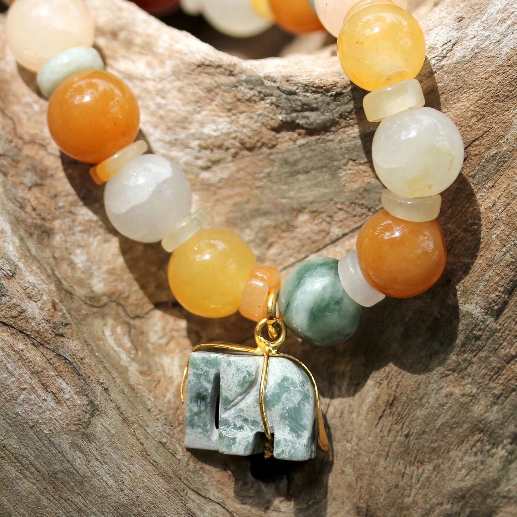 UNICEF Market | Beaded Jade and Quartz Bracelet with Elephant Charm ...