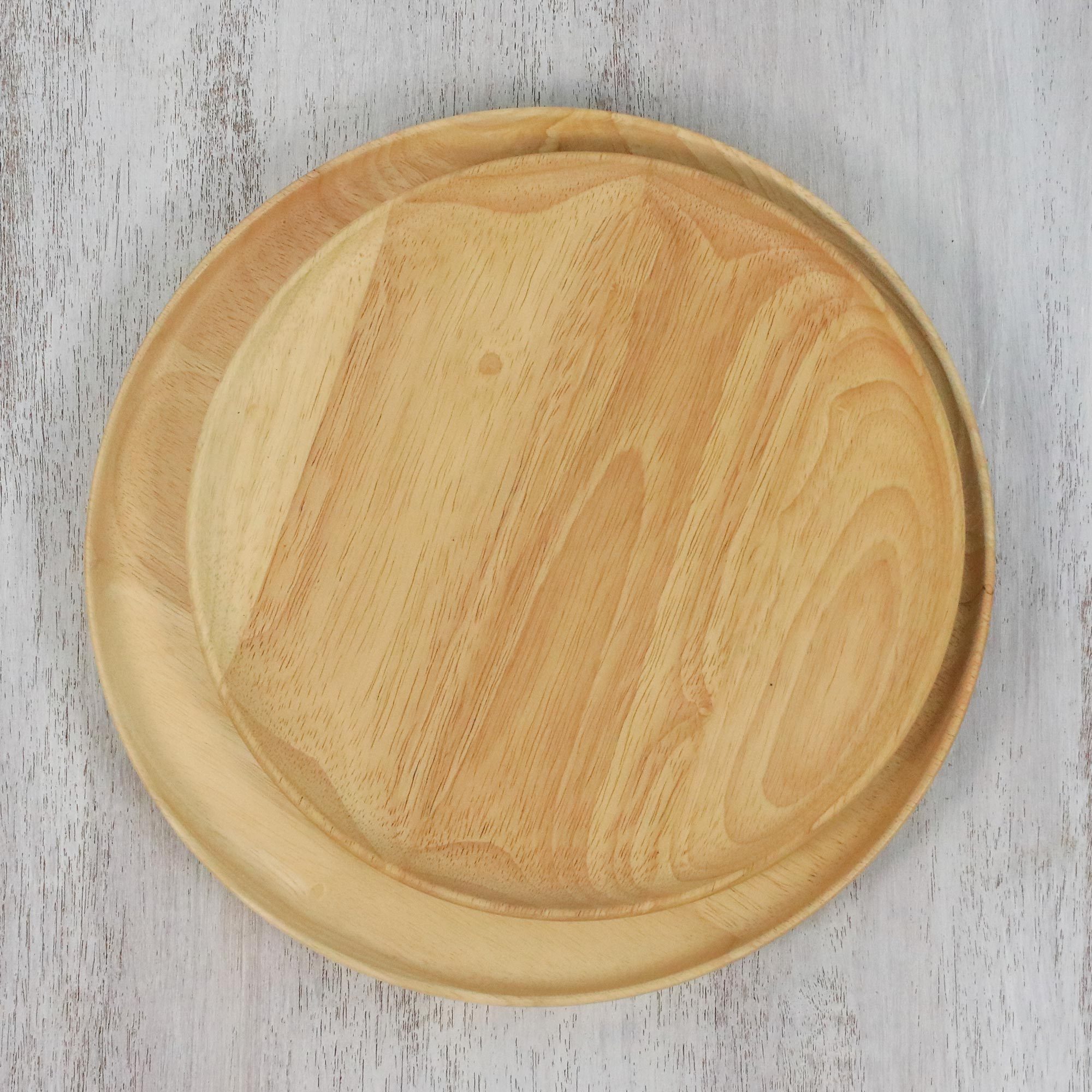 Pair of Handcrafted Natural Wooden Plates from Thailand - Natural ...