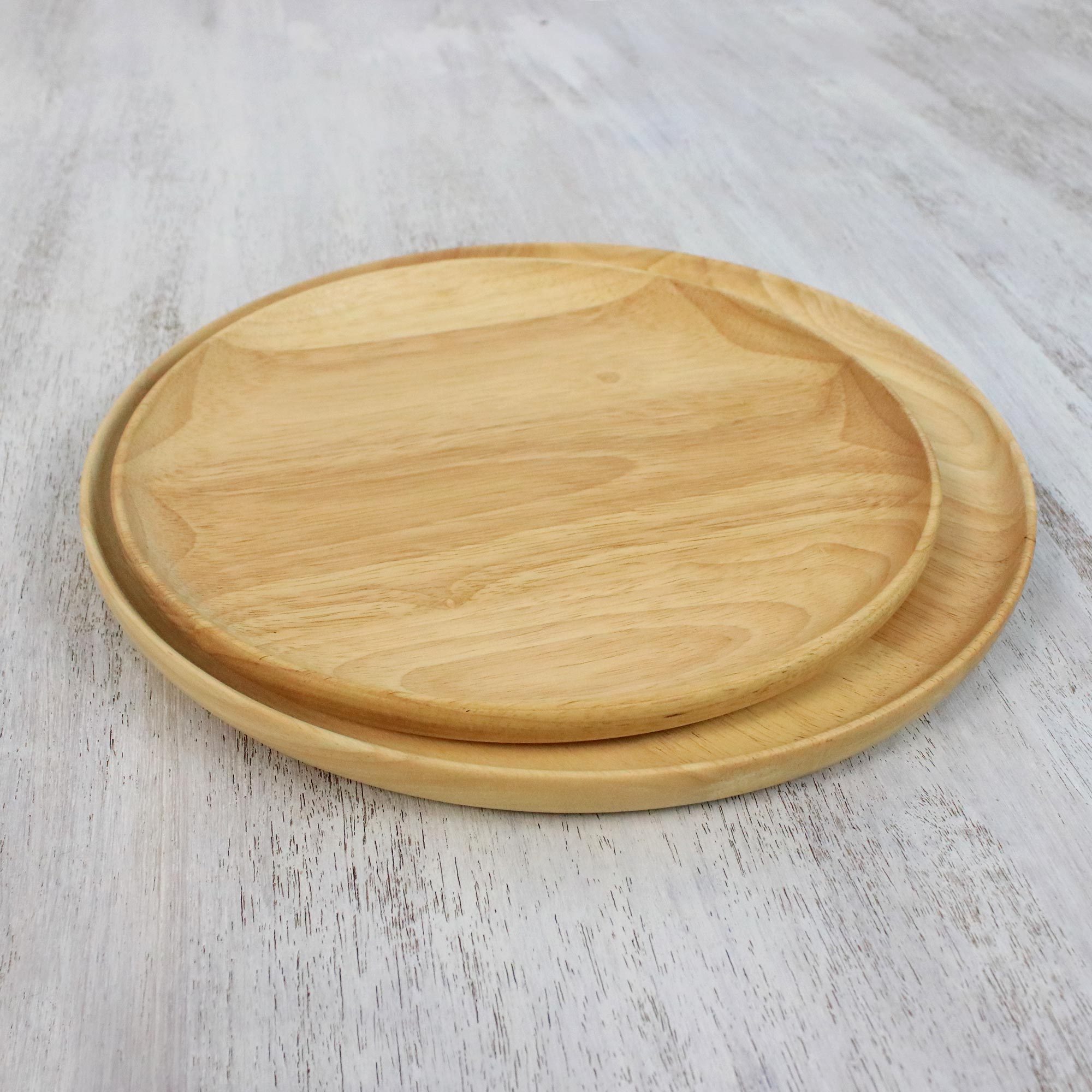 Pair of Handcrafted Natural Wooden Plates from Thailand - Natural ...