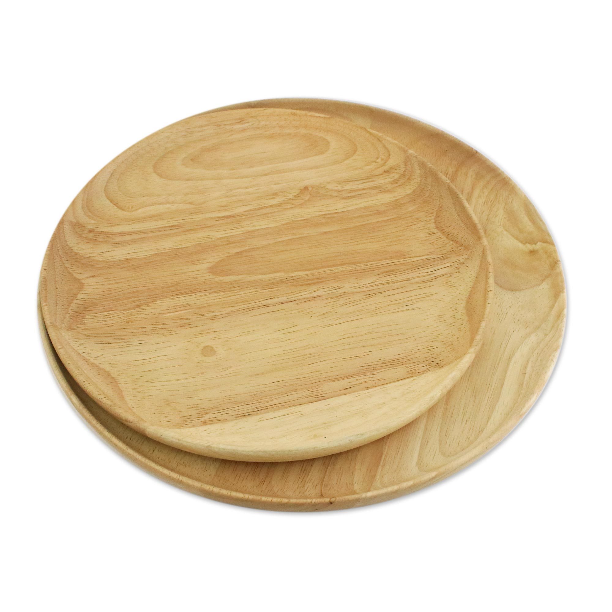 Pair of Handcrafted Natural Wooden Plates from Thailand - Natural ...