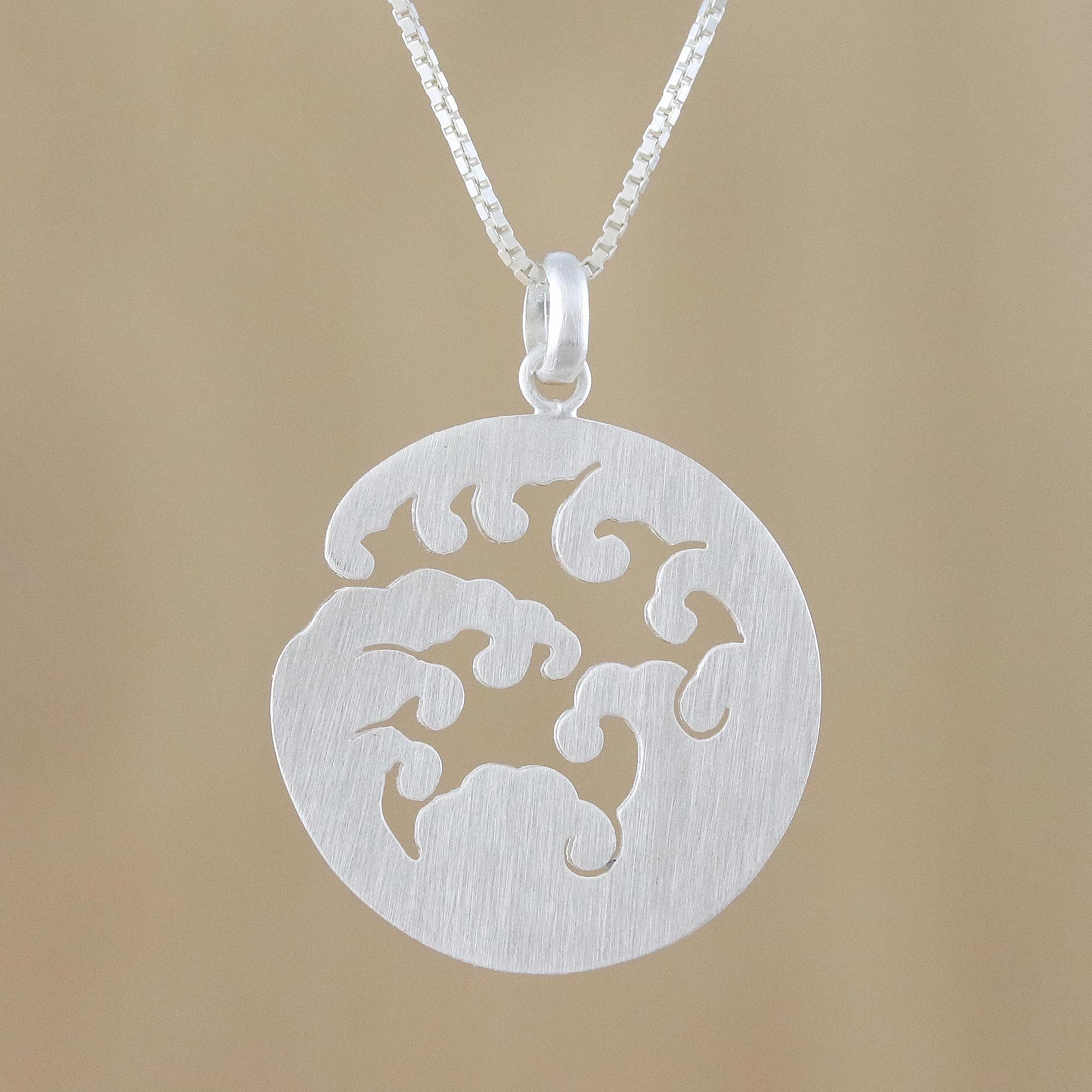 Wave Design Sterling Silver Pendant Necklace from Thailand - Circle of ...
