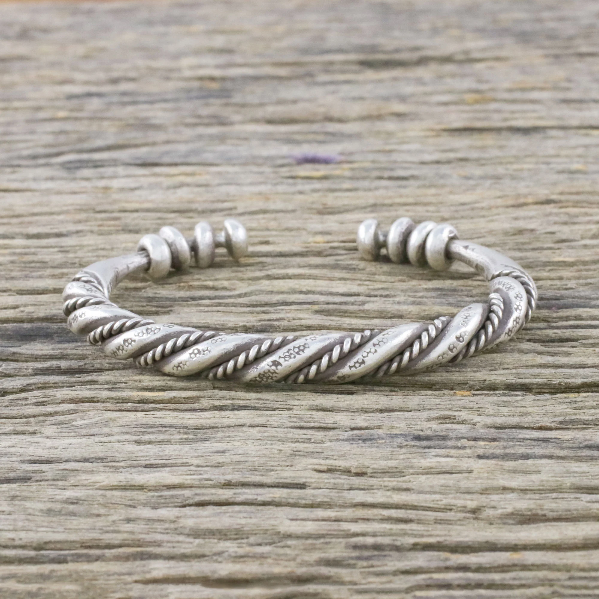 Handmade Sterling Silver Thai Hill Tribe Cuff Bracelet - Lanna Beauty ...